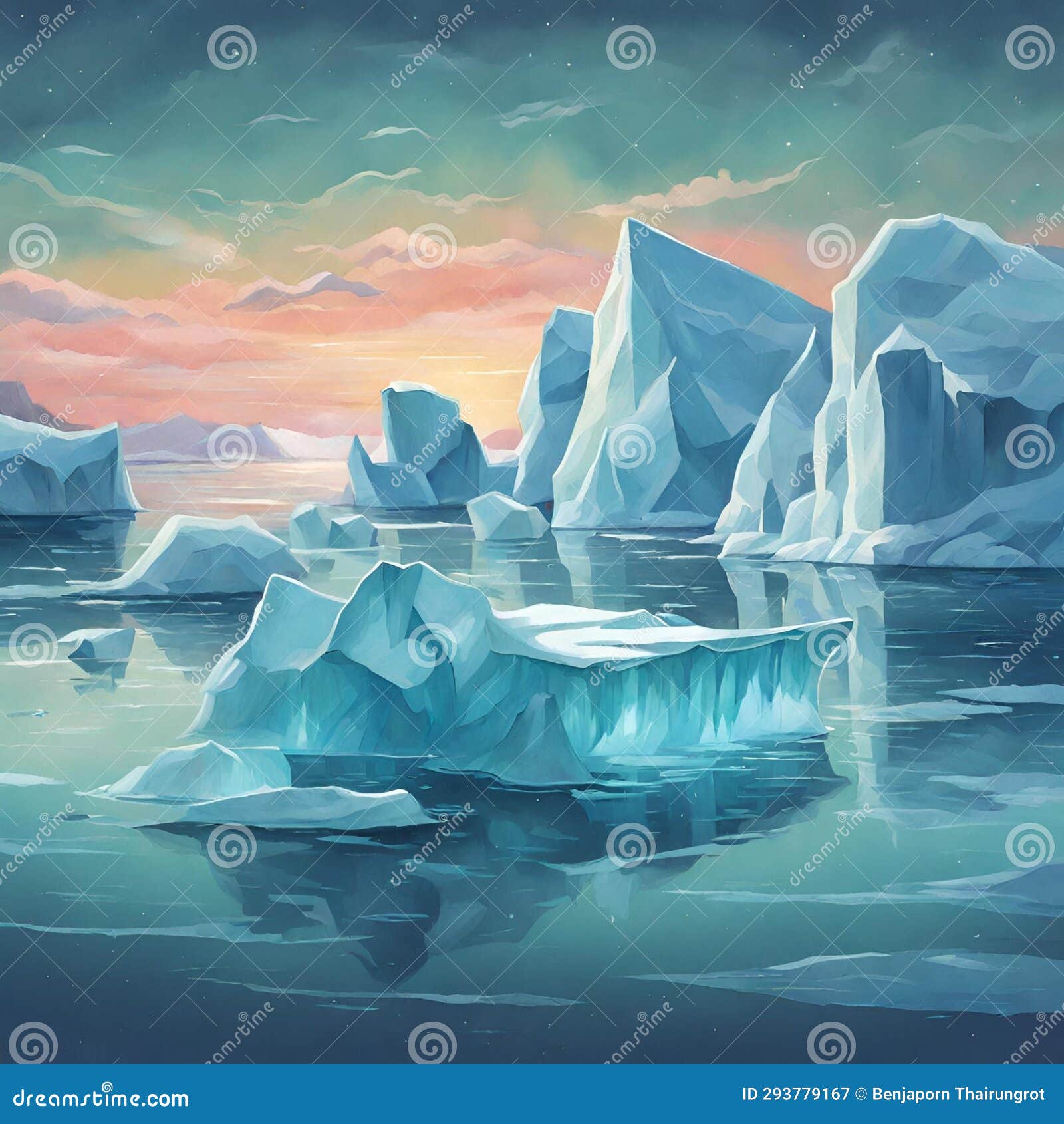 Icebergs Northlights Heaven Illustration - 1 Stock Illustration ...