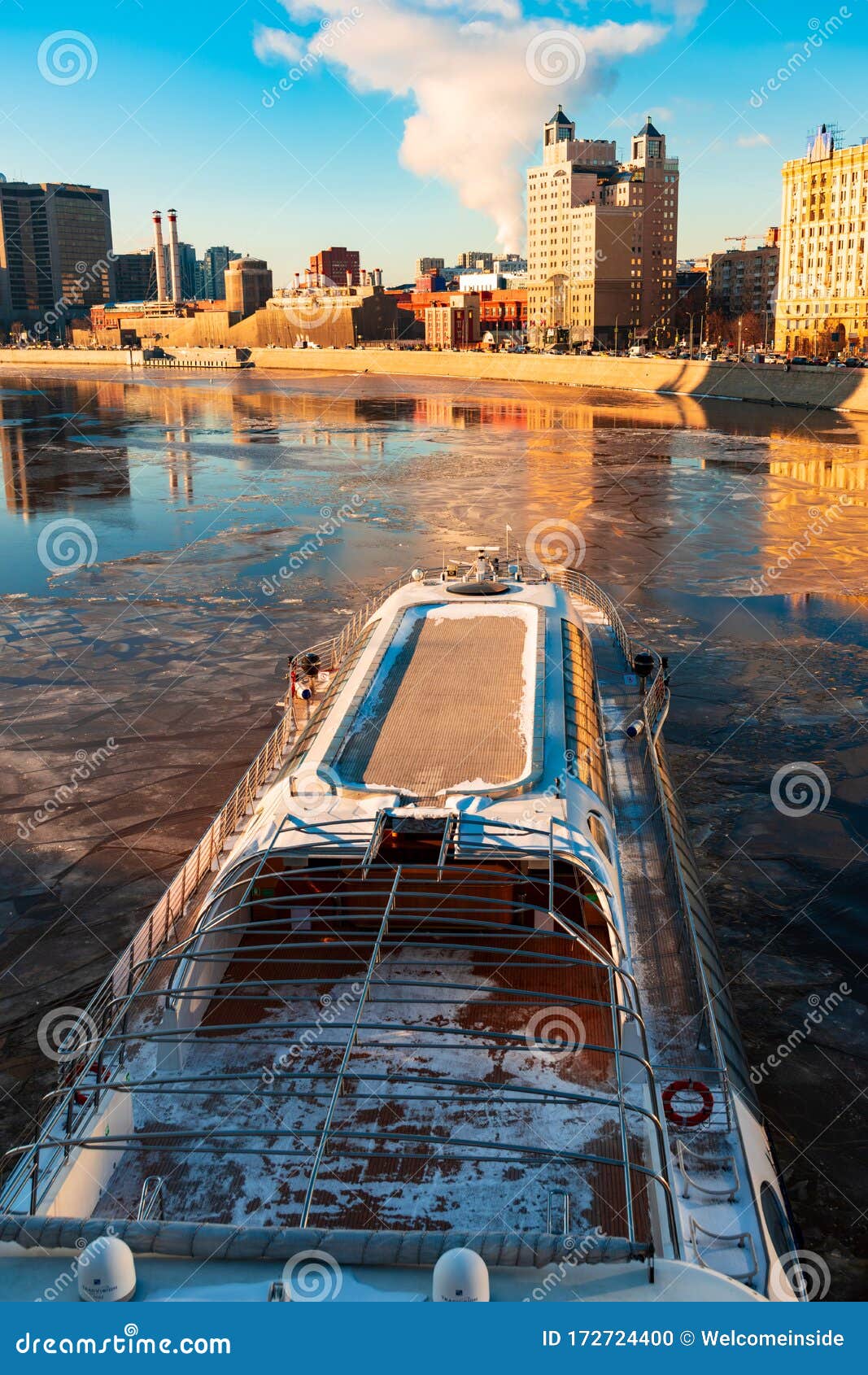 Icebreak Boat Sunset Dramatic Sky on Moscow Stock Photo - Image of ...
