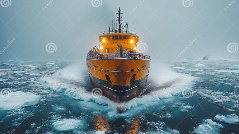 Icebreaker Ship Navigating Icy Waters in Arctic Ocean during Daytime ... Icebreaker Ship Navigating Icy Waters in Arctic Ocean during Daytime ...