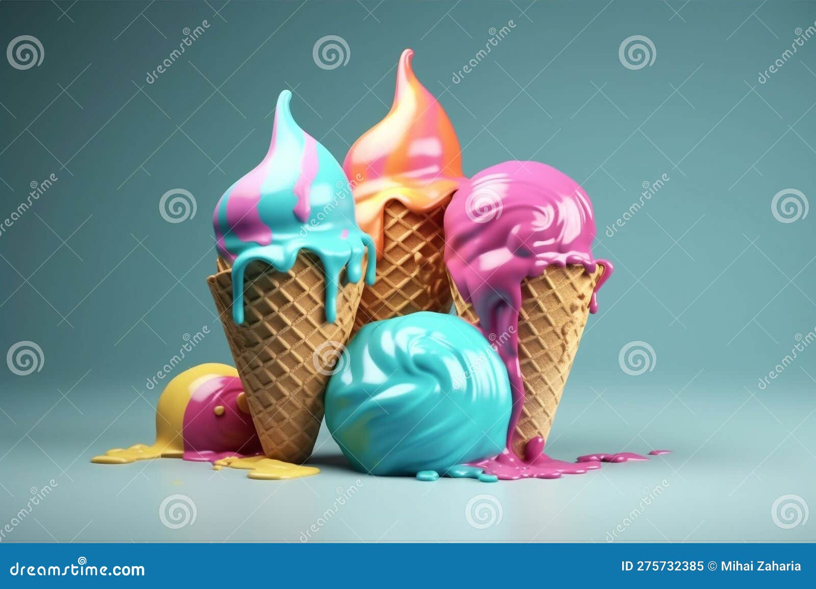 Icecream Cones Melting in the Summer. Studio Setup. Generative AI Stock ...
