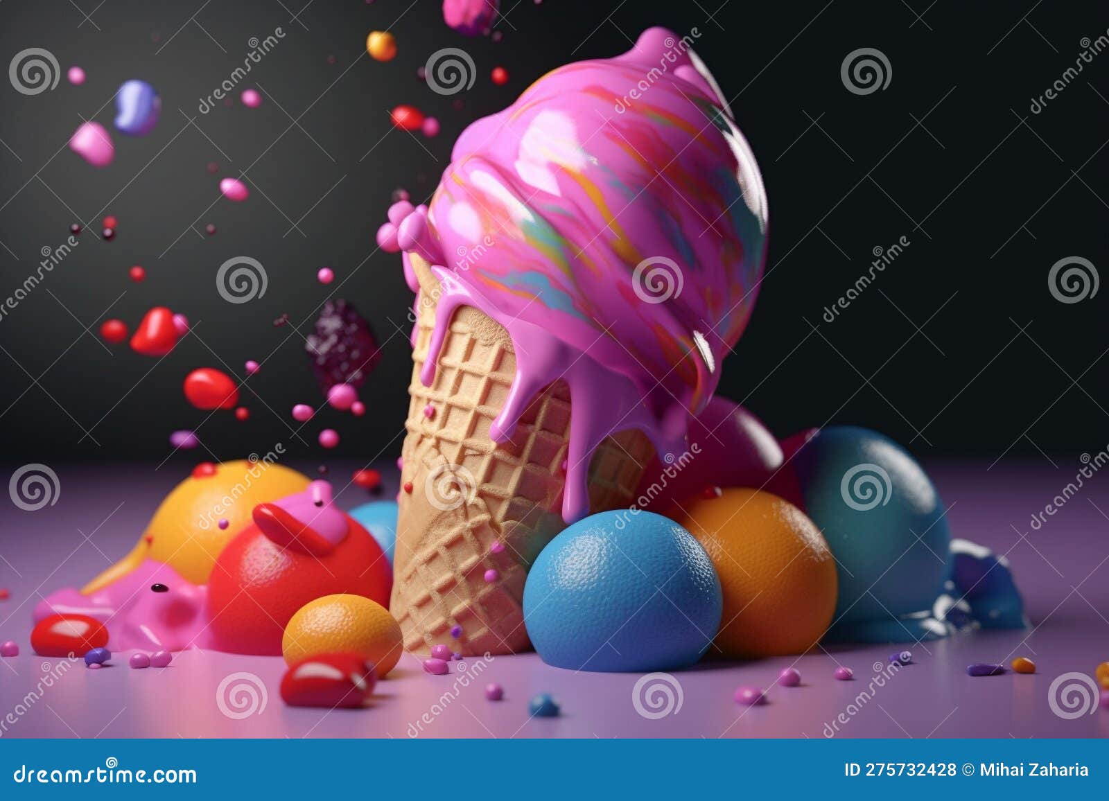 Icecream Cones Melting In The Summer. Studio Setup. Generative AI ...