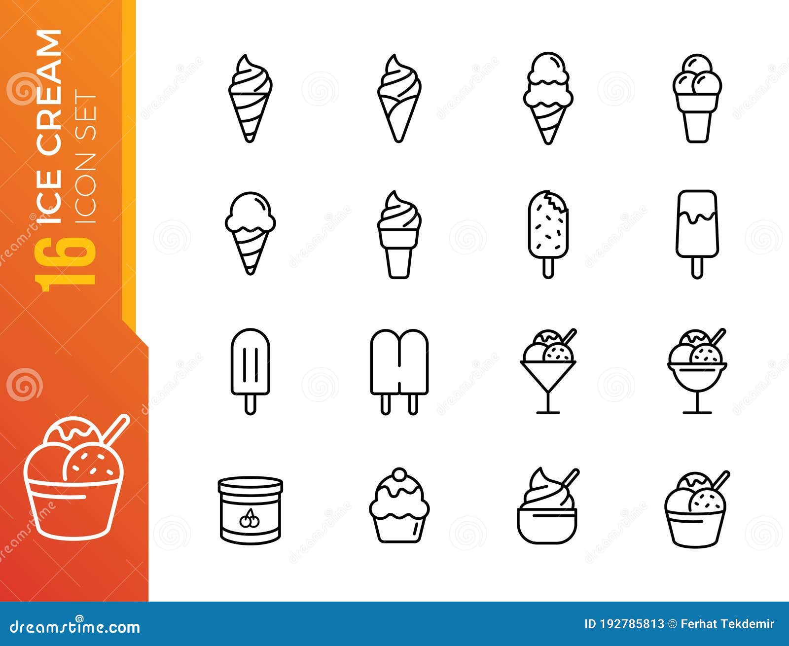 Minimal Ice Cream Line Icon Set Stock Vector - Illustration of ...