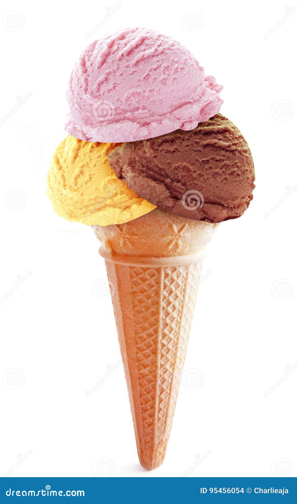 Icecream scoops on a cone stock photo. Image of strawberry - 95456054