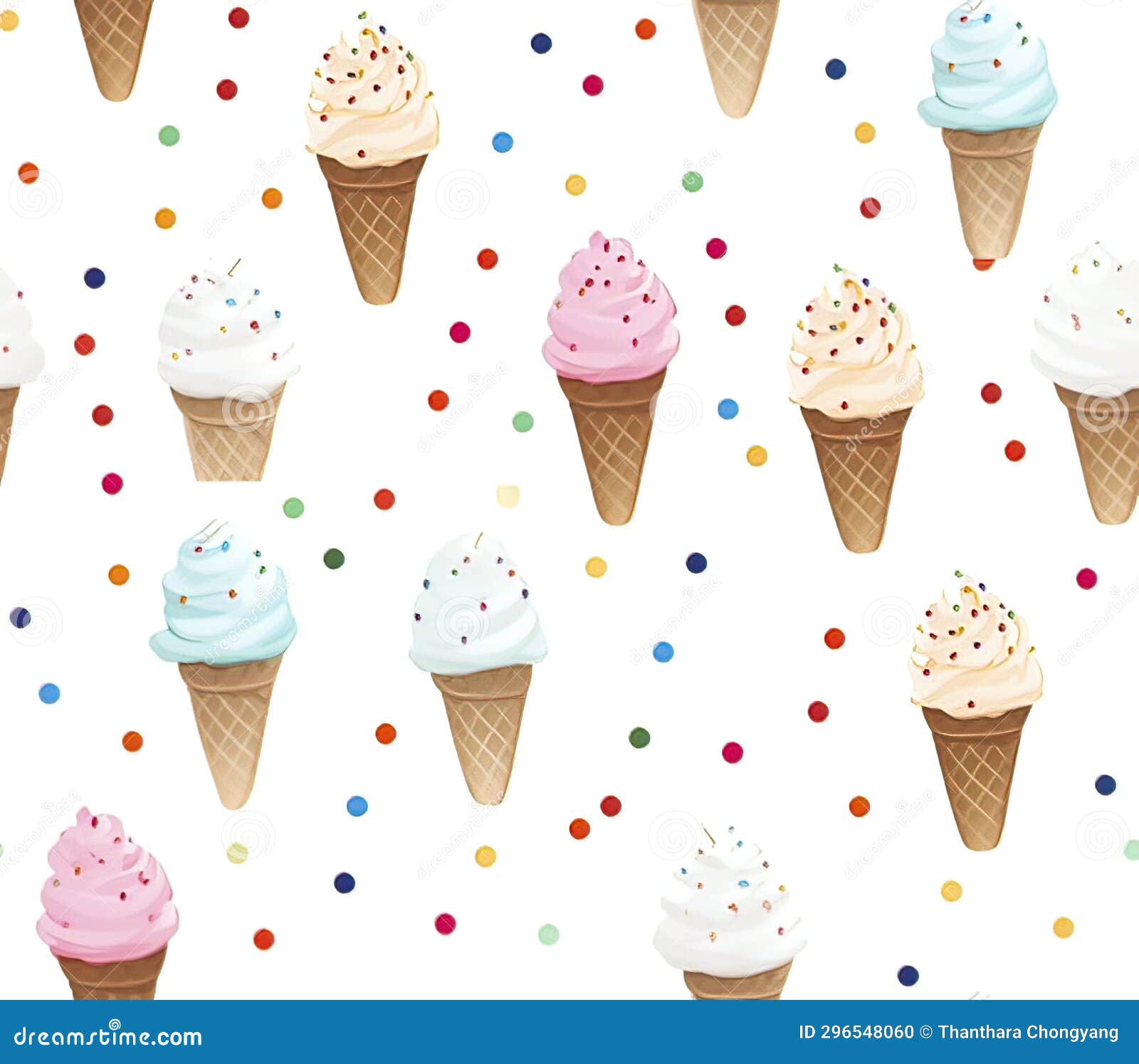 Icecream Seamless Pattern, Fabric Pattern Design on White Background ...