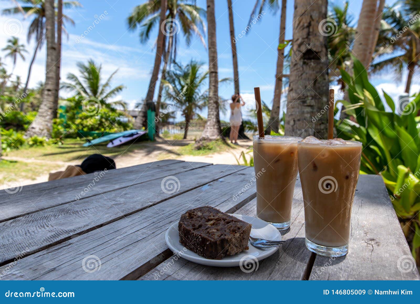 Iced Coffee with Chocolate Bread on the Table Stock Image - Image of ...
