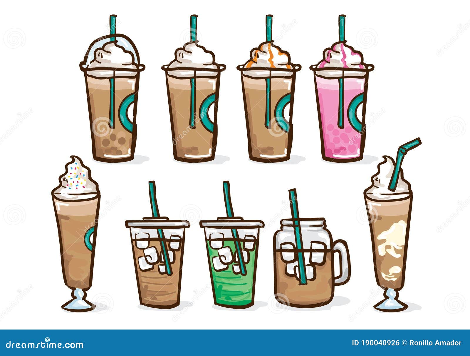 Iced Coffee Icon Set Design Vector Cold Drinks Stock Vector ...