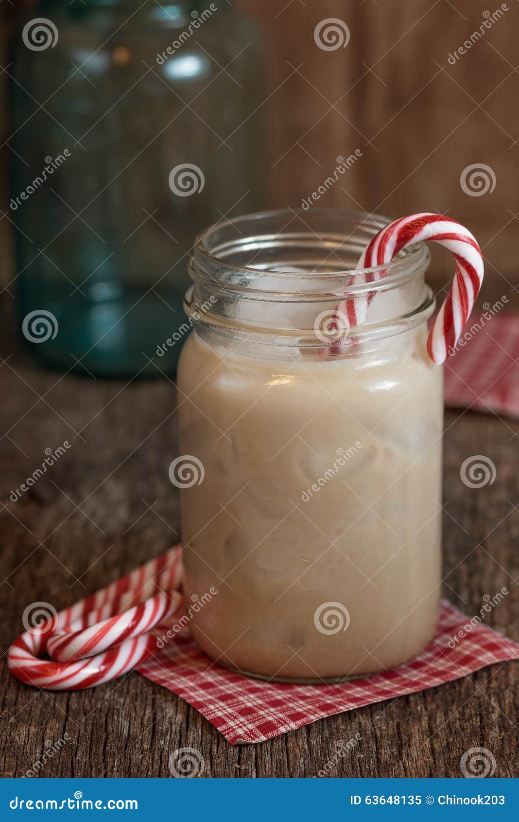 Iced Coffee in Jar with Candy Canes. Stock Image - Image of christmas ...