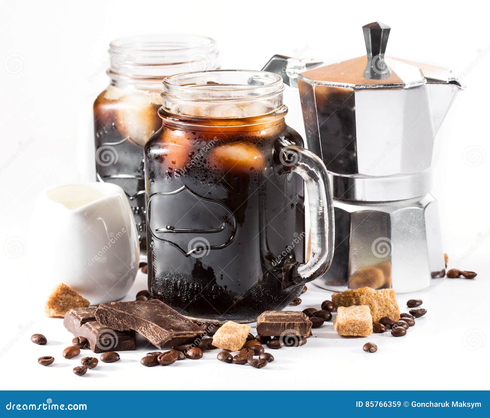Iced coffee in a large mug stock image. Image of bean - 85766359