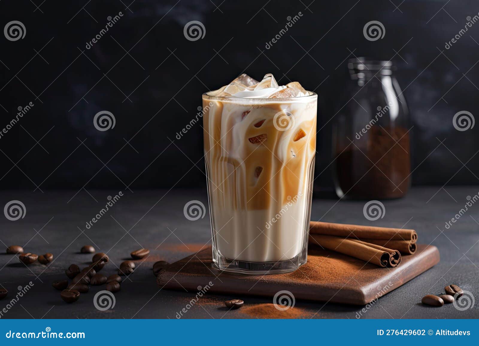 Iced Coffee Latte with Swirl of Cinnamon and Sprinkle of Nutmeg Stock ...