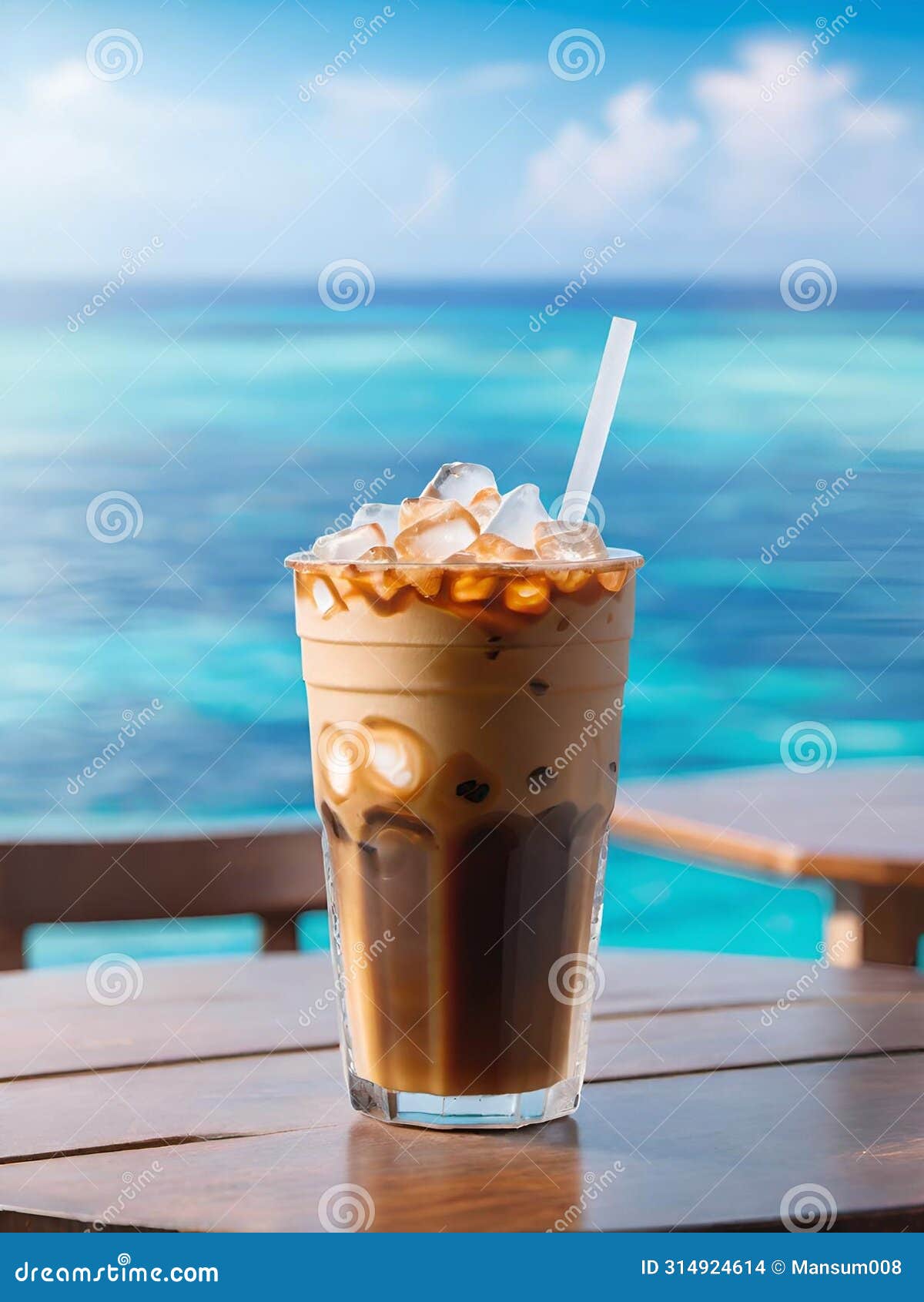 Iced Coffee with Milk and Ice on the Beach Stock Illustration ...