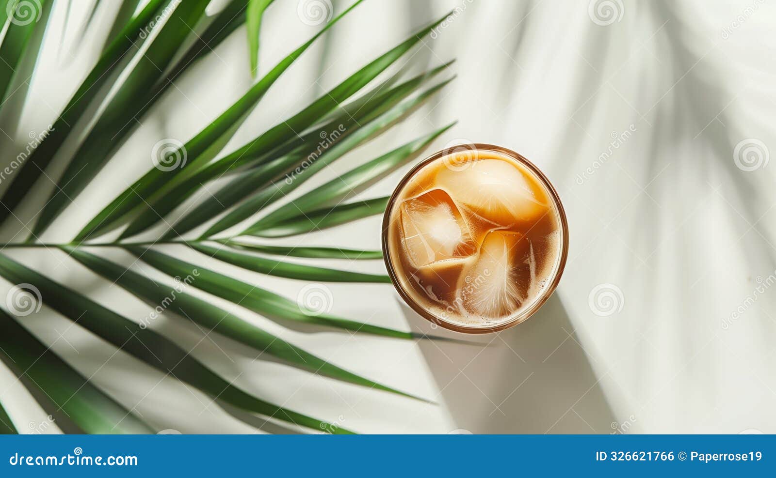 Iced Coffee with Palm Leaves on White Background Stock Photo - Image of ...
