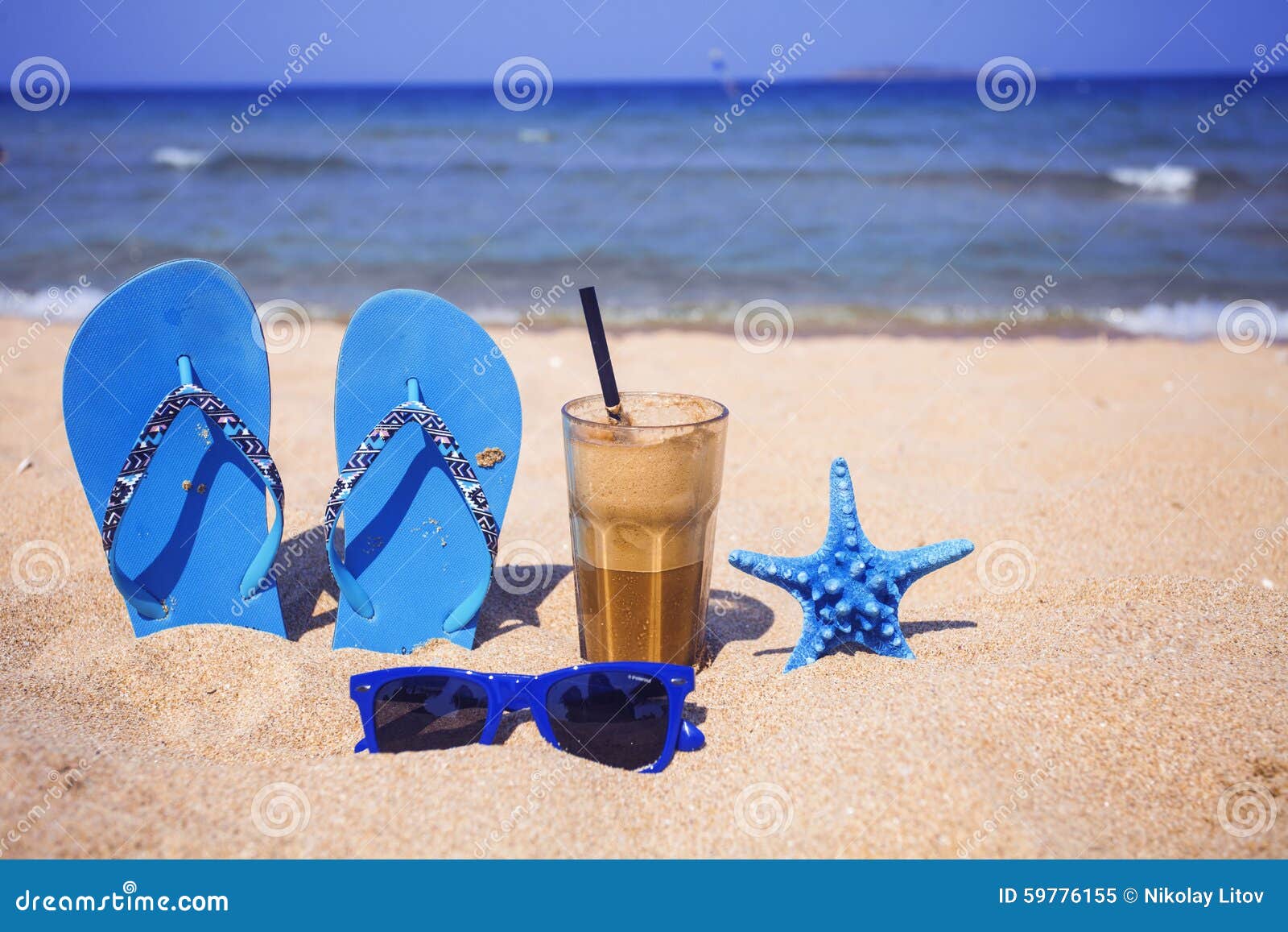 Iced Coffee on a Sandy Beach Stock Image - Image of delicious, flops ...