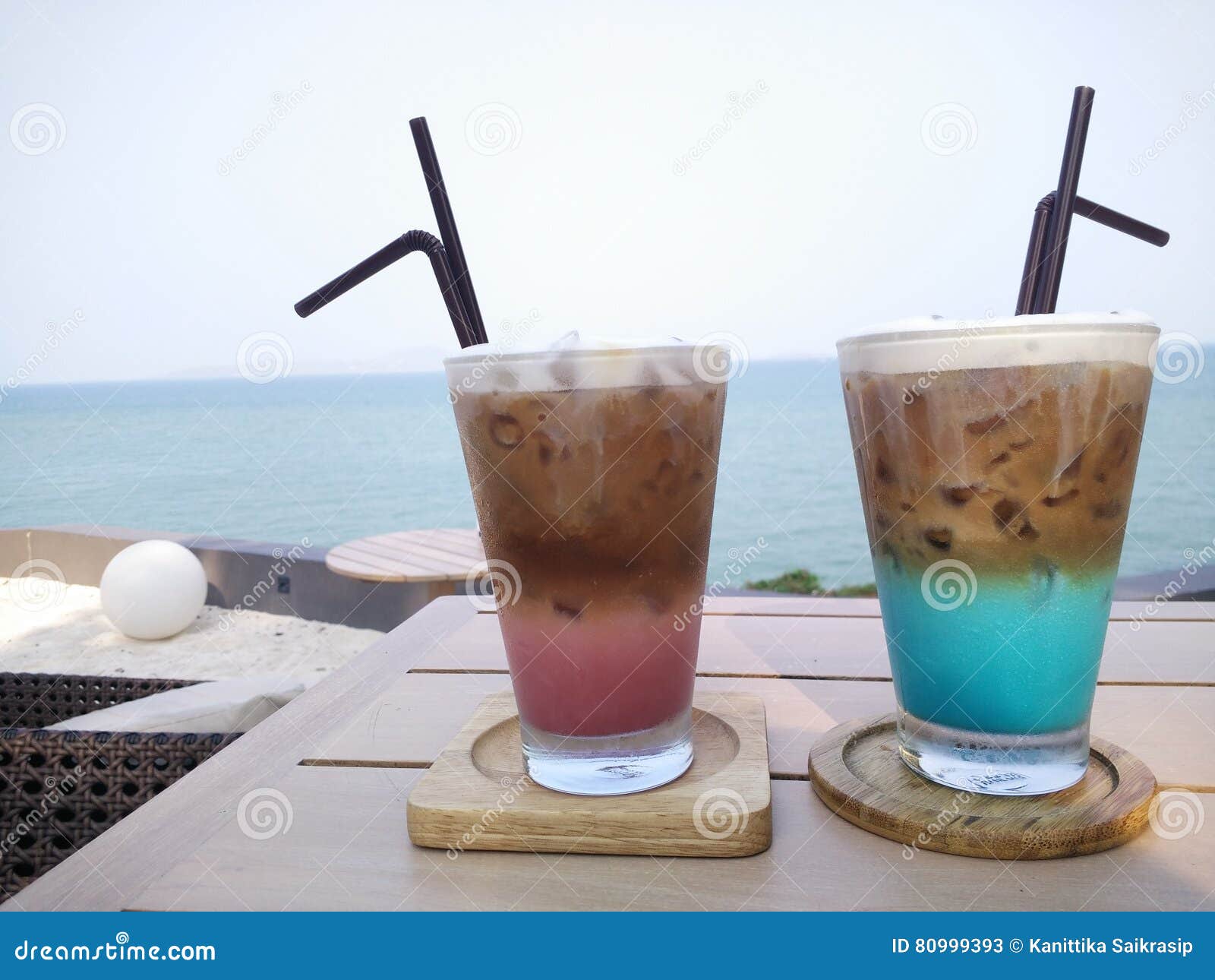 Iced coffee with sea view stock image. Image of dessert - 80999393