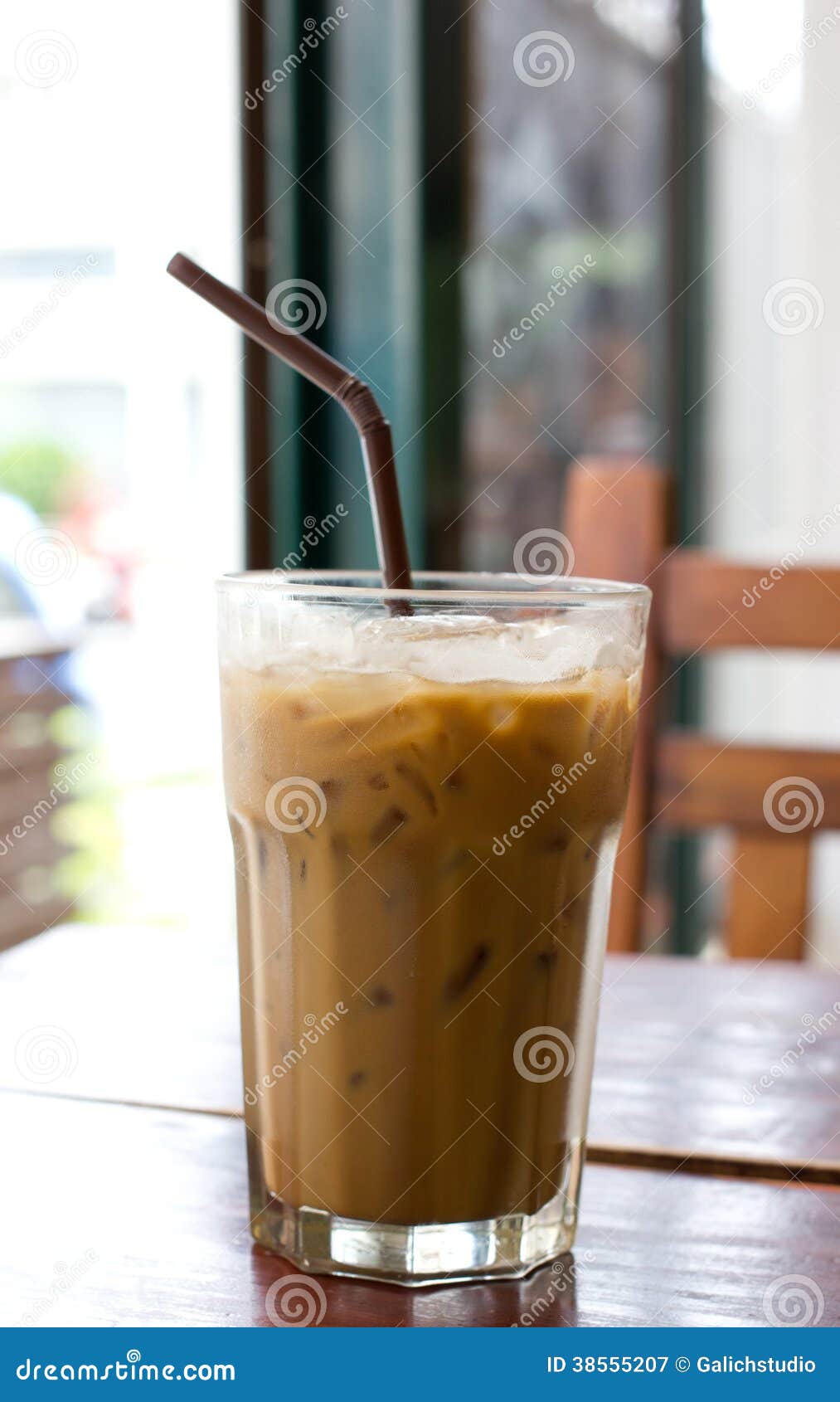 Iced coffee on wood table stock image. Image of espresso - 38555207