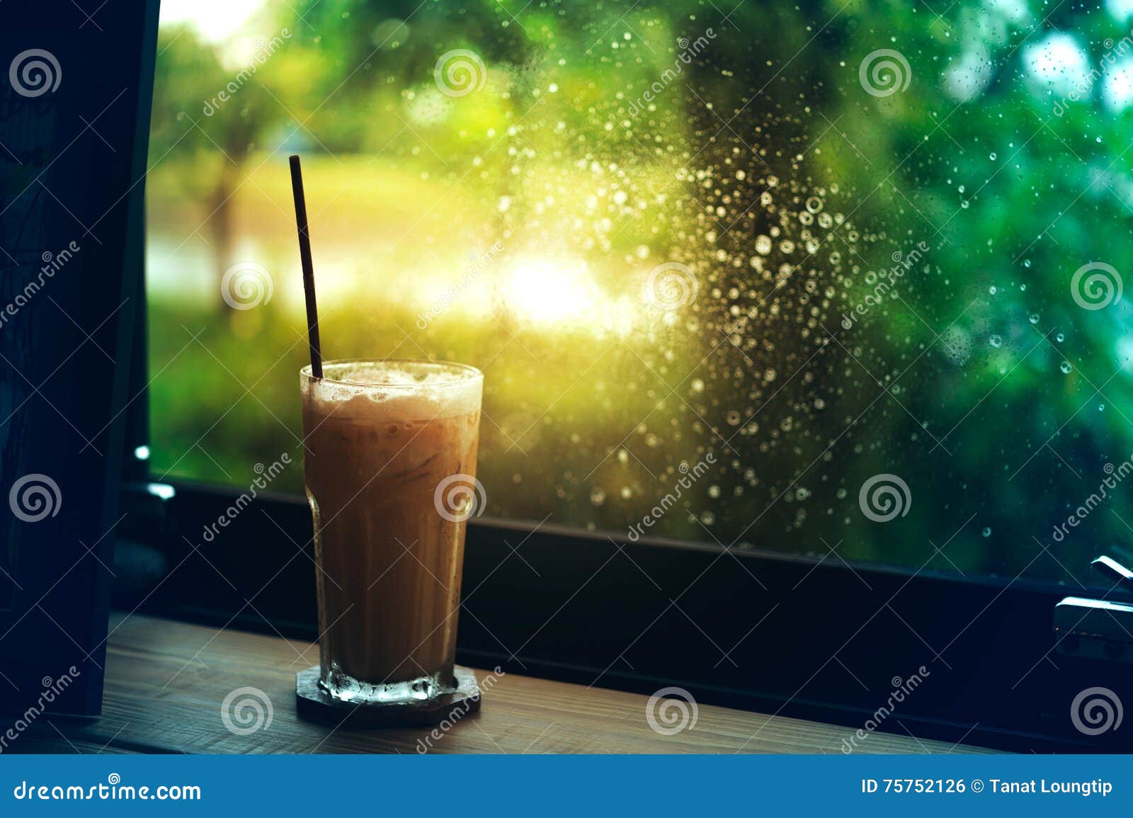 Iced Coffee on Wood Table in Cafe Stock Photo - Image of cafe, brown ...