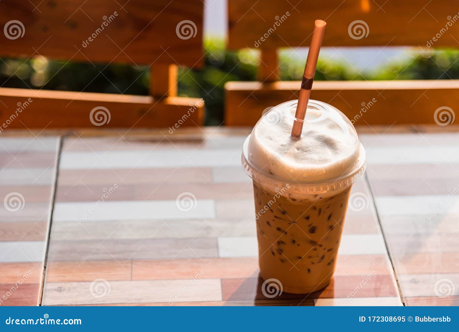 Iced Coffee on Wood Table in Coffee Shop Stock Image - Image of ...
