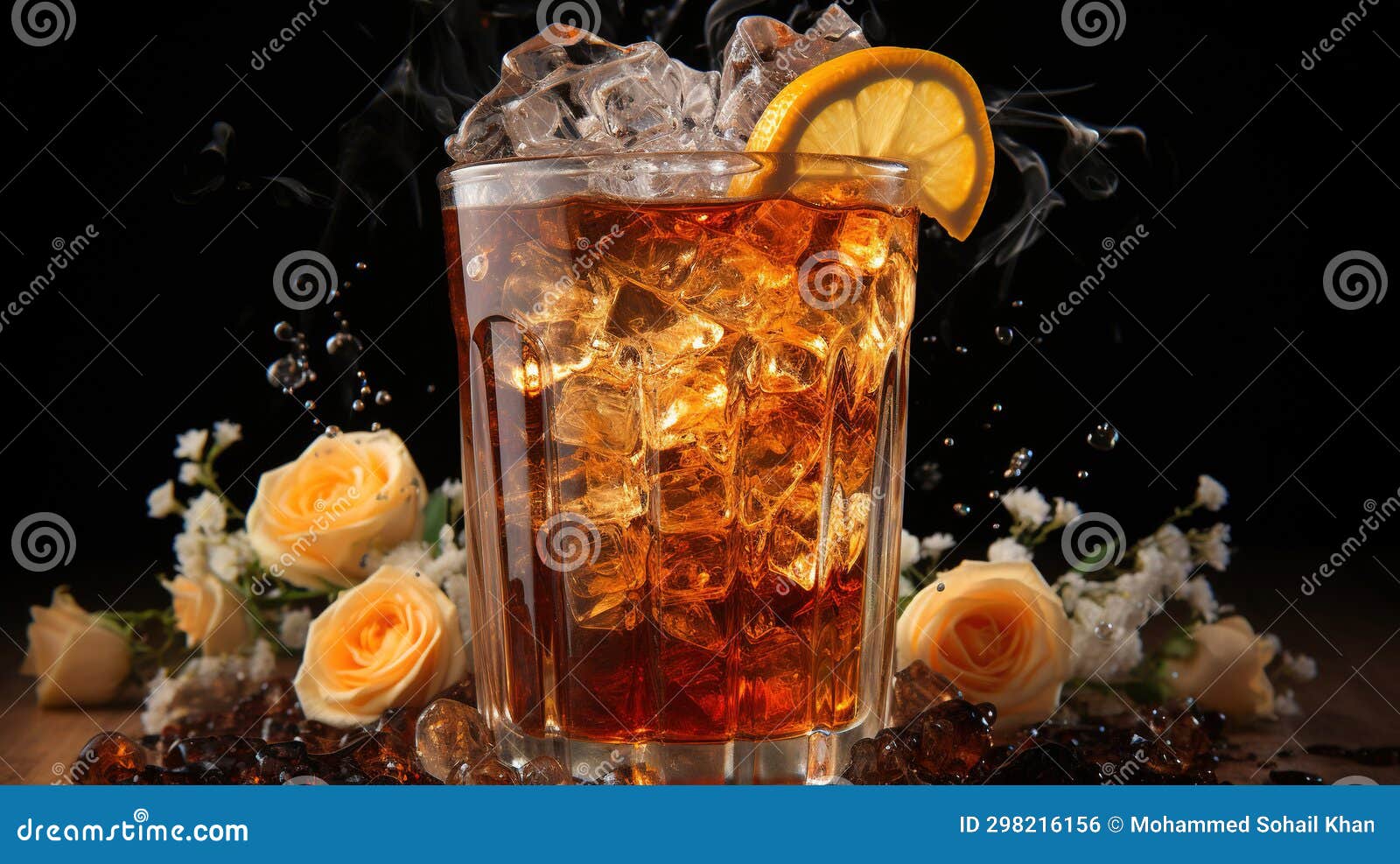 An Iced Coke with Splashing Liquid Shimmering Lights in Background ...