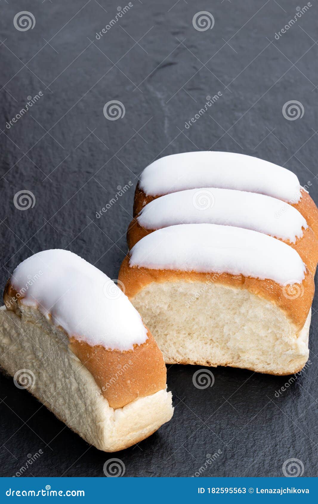 Iced Finger Buns on Black Stone Background Stock Image - Image of ...
