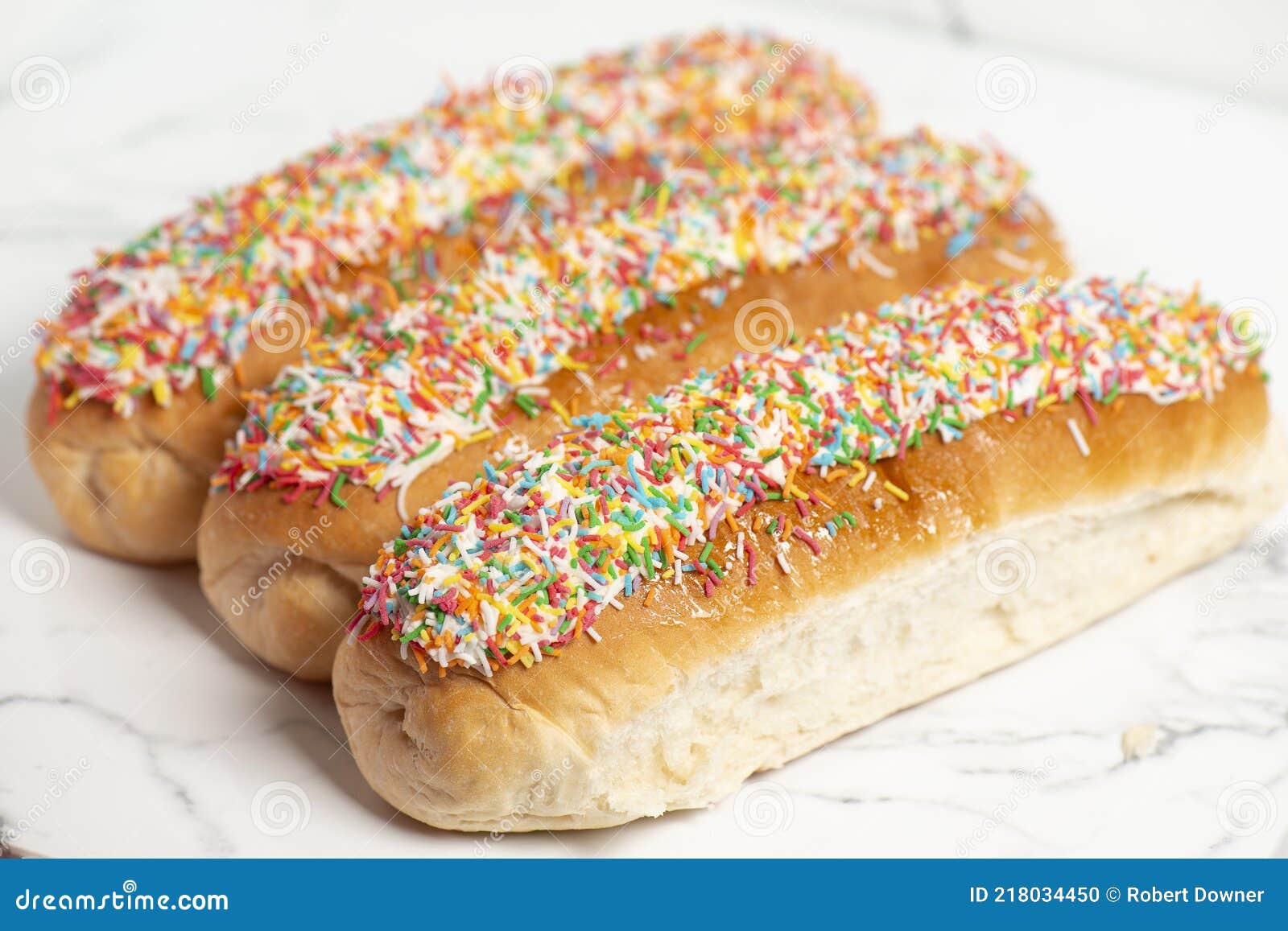 Iced Finger Buns with Sprinkles Stock Photo - Image of yeast, sweetfood ...