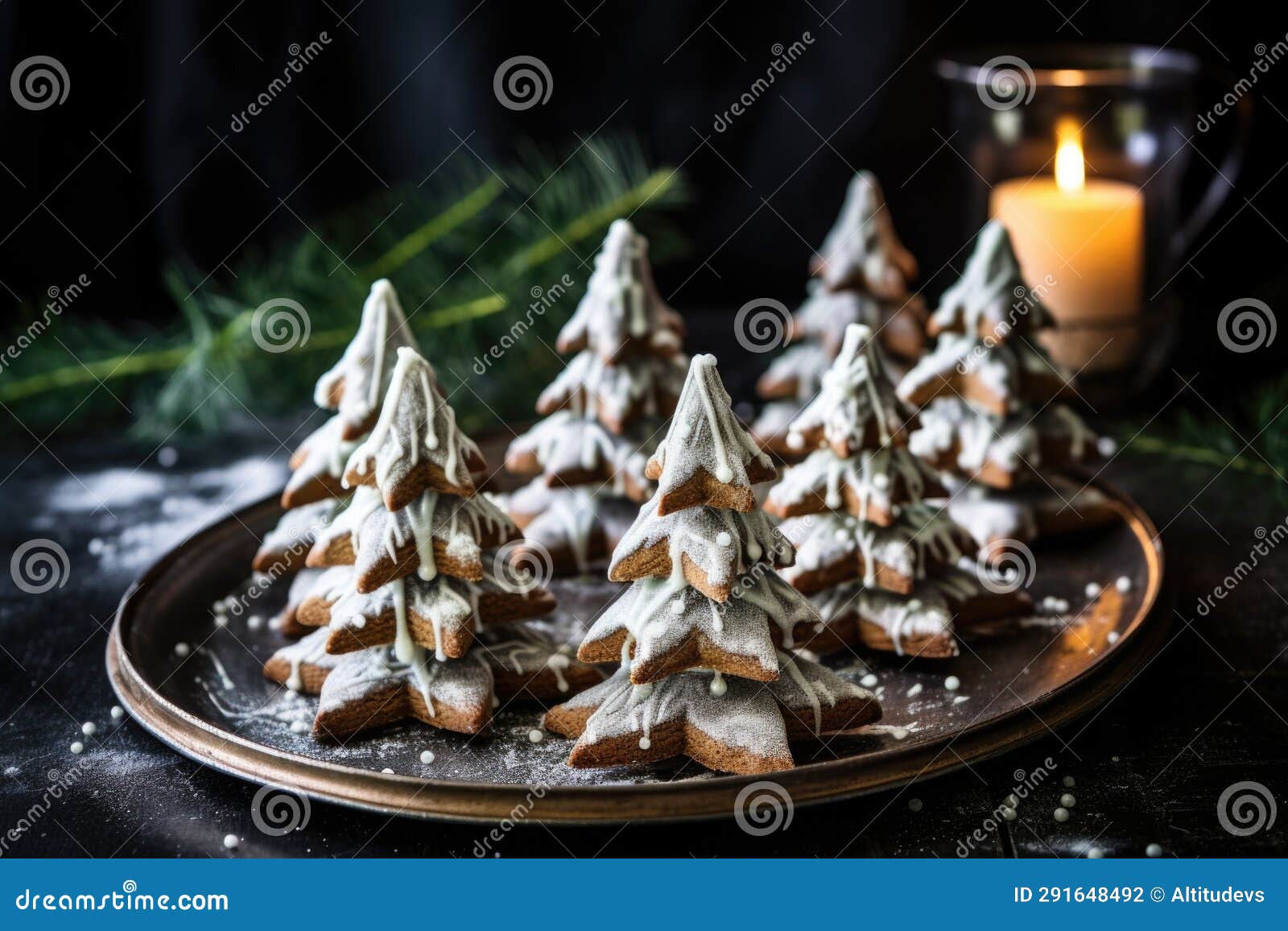 Iced Gingerbread Cookies Shaped As Christmas Trees Stock Photo - Image ...
