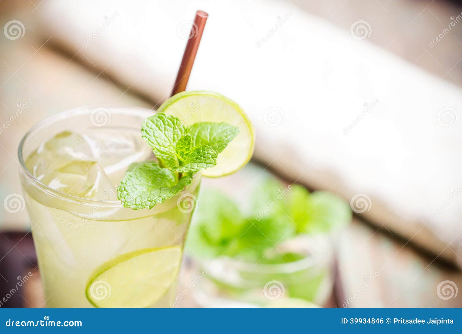 Iced Green Tea with Lime Garnish Stock Photo - Image of outdoors ...