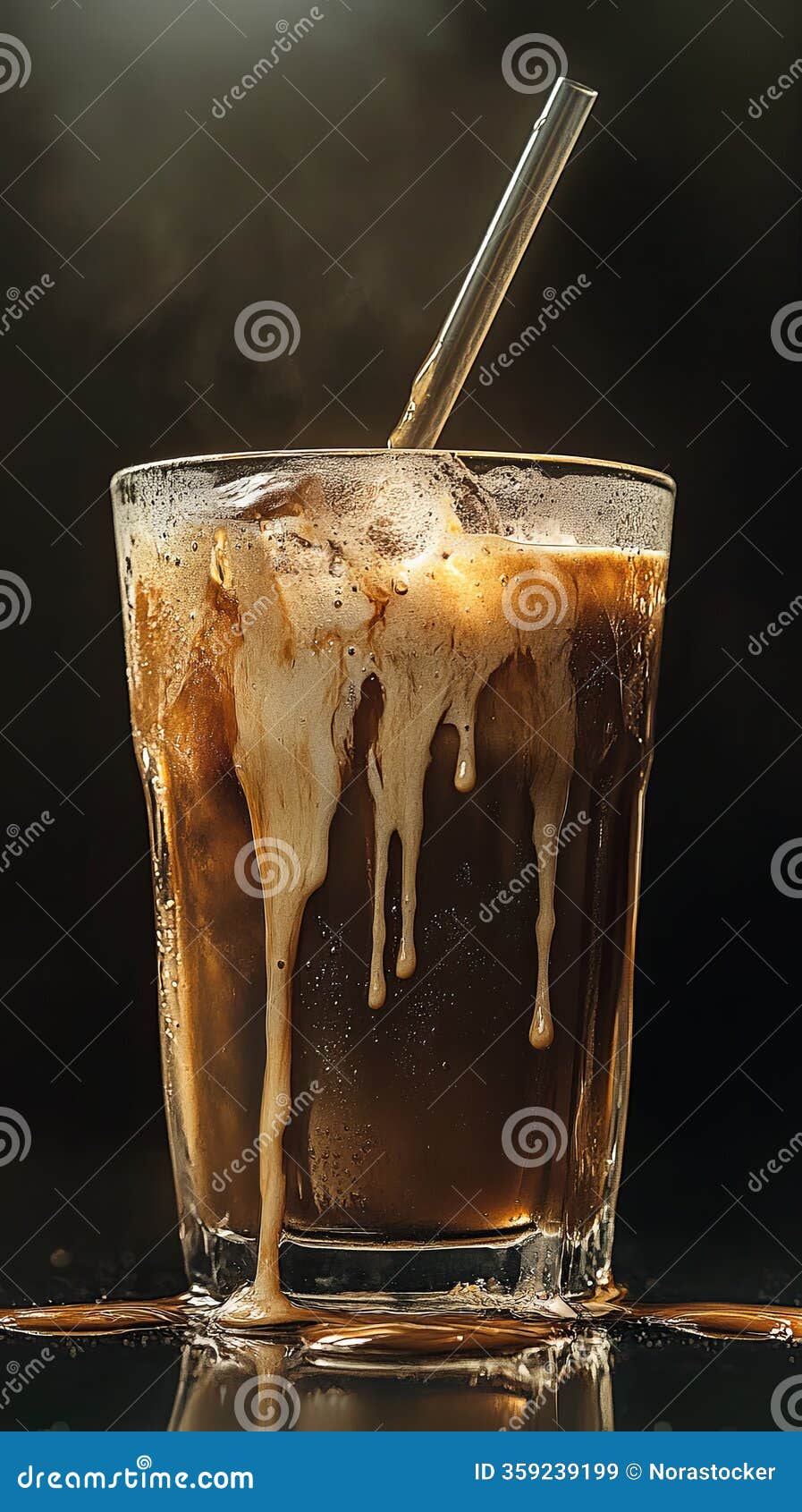 An Iced Latte with a Straw, Condensation Dripping Down the Glass. Pic ...