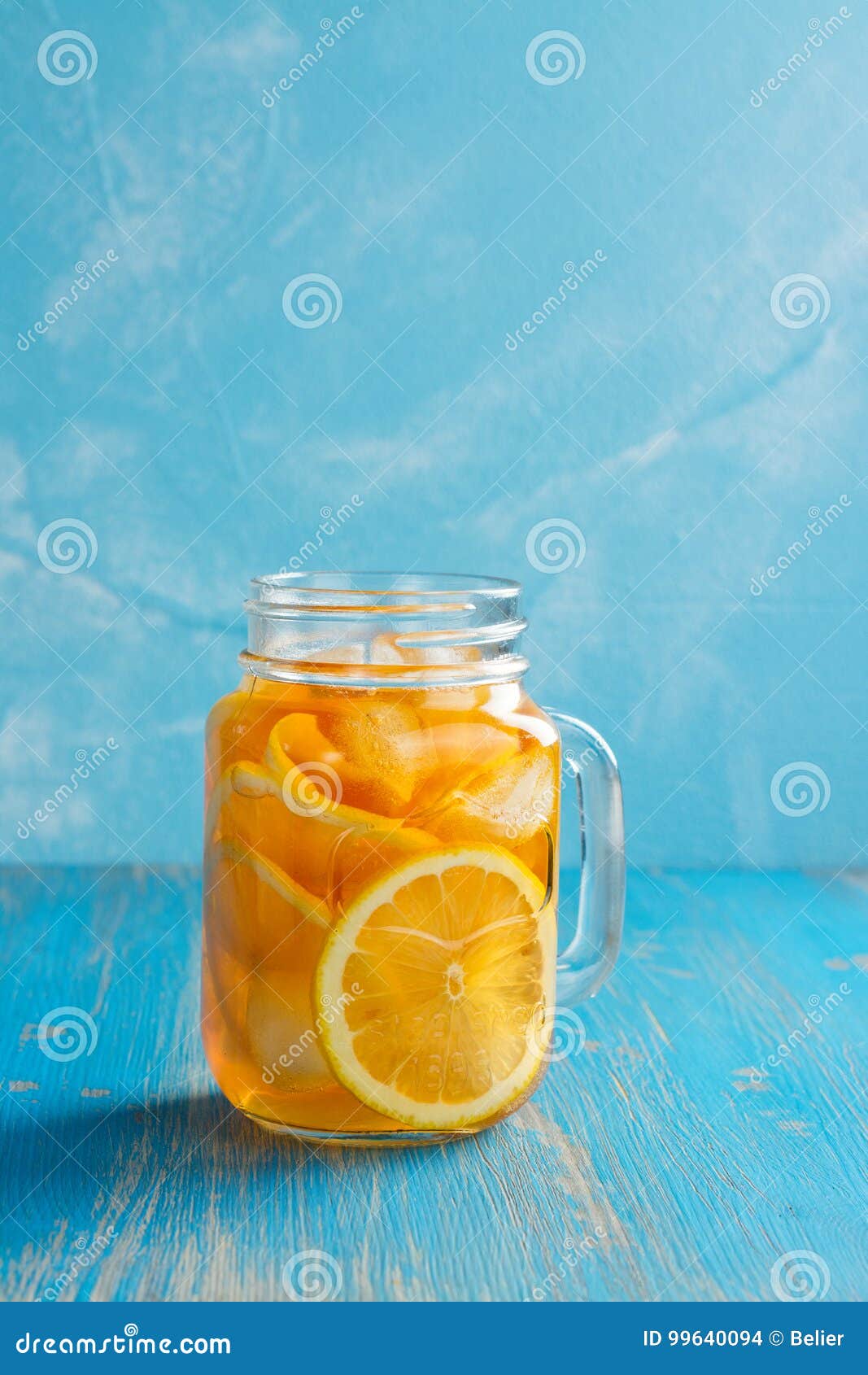 Iced Lemon Tea on Blue Background Stock Photo - Image of blue, cube ...