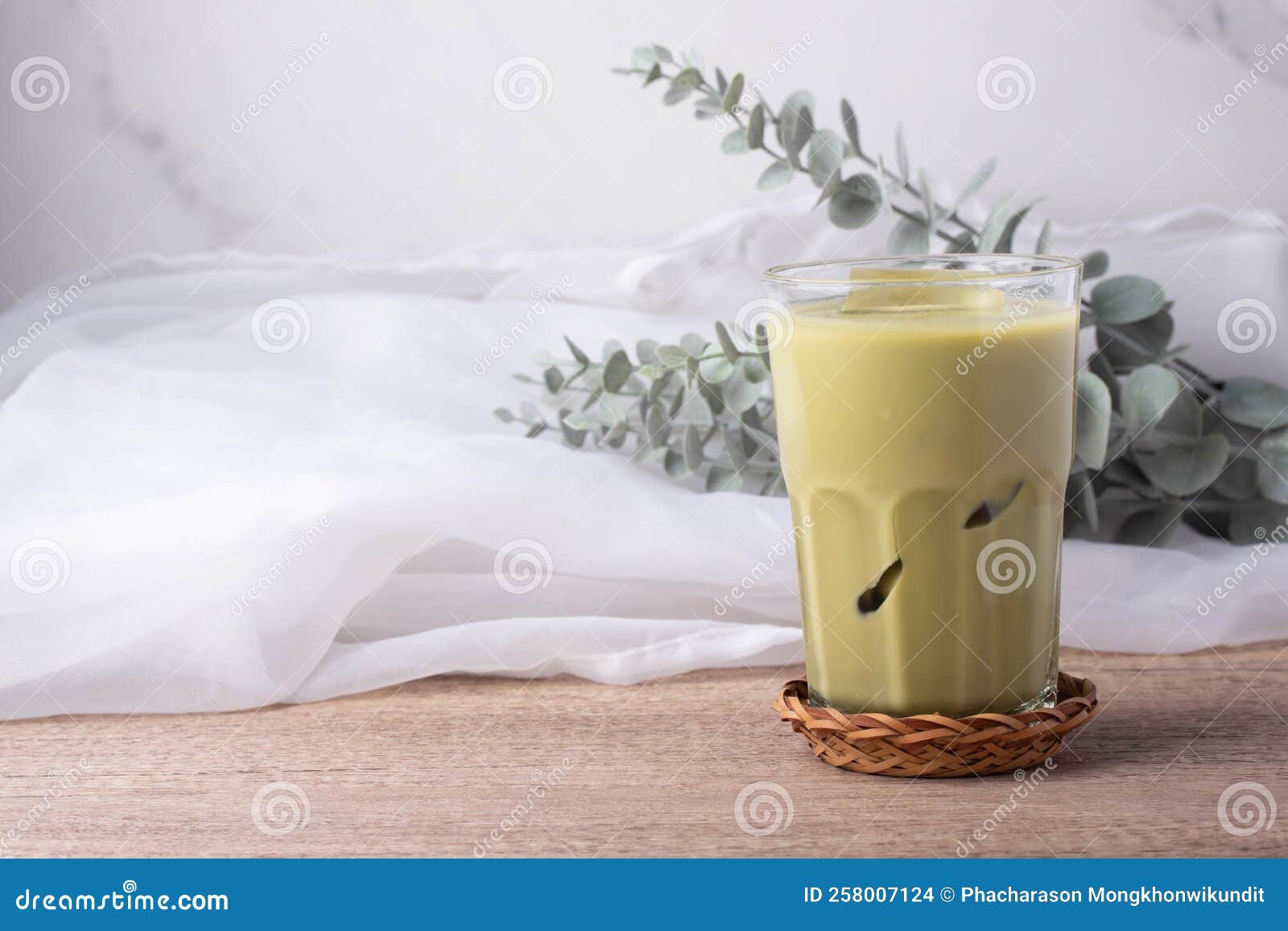 Iced Matcha Green Tea Drink in a Clear Glass Stock Photo - Image of ...