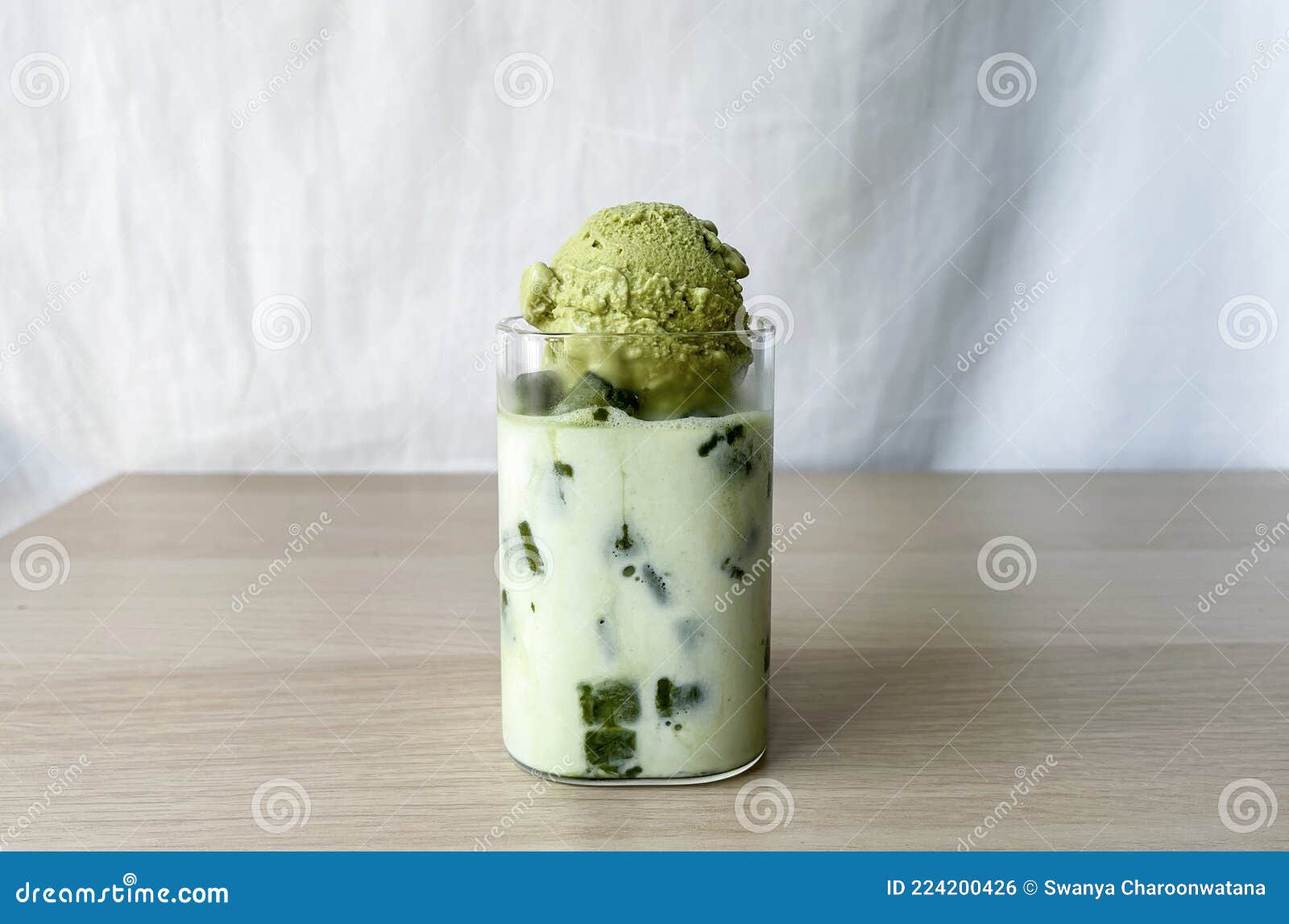 Iced Matcha Latte Float. Centre Stock Photo - Image of drink, cafe ...