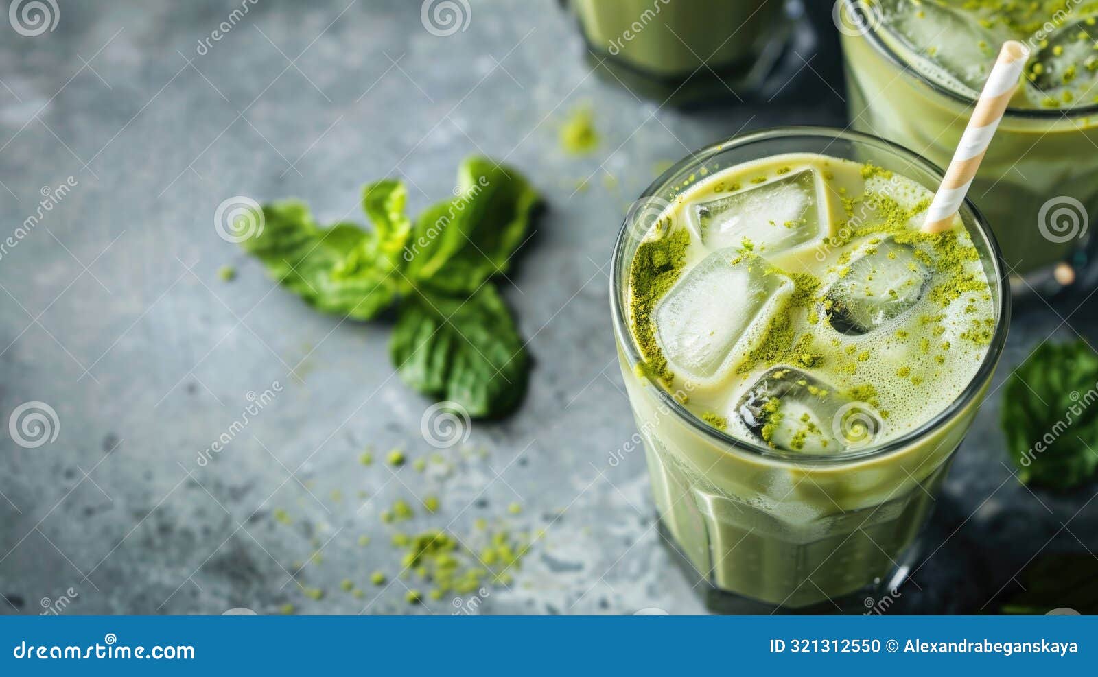 Iced Matcha Latte with Fresh Basil Stock Illustration - Illustration of ...