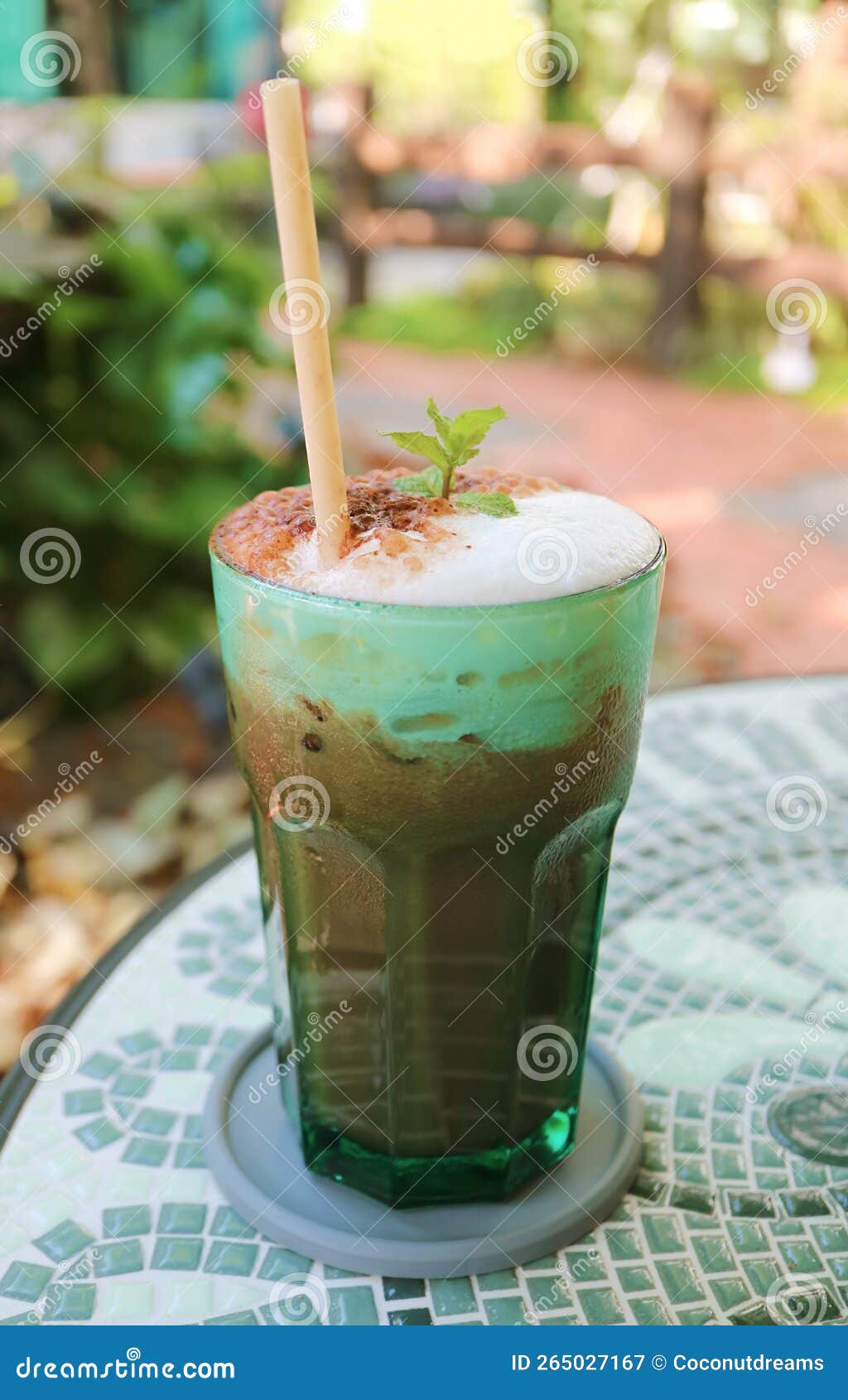 Iced Mint Cocoa Latte on Tea Table in the Garden Stock Image - Image of ...