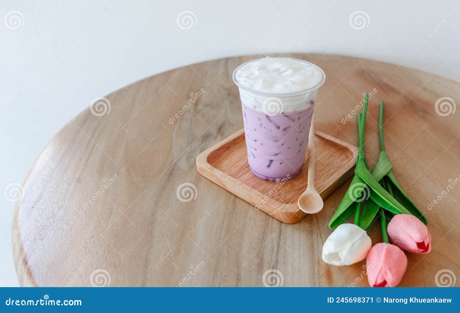 Iced Taro Tea with Milk in a Plastic Cup Stock Image - Image of glass ...