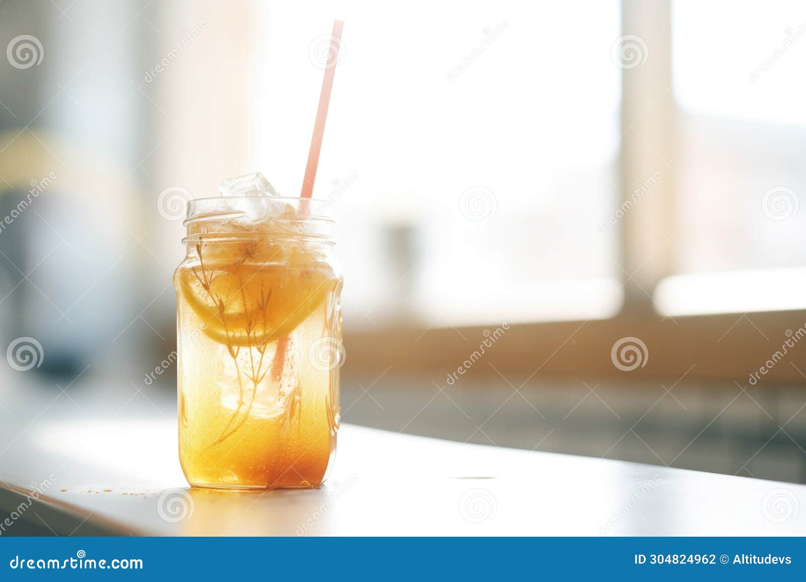 Iced Tea in a Bottle with a Straw, Condensation Visible Stock Photo ...
