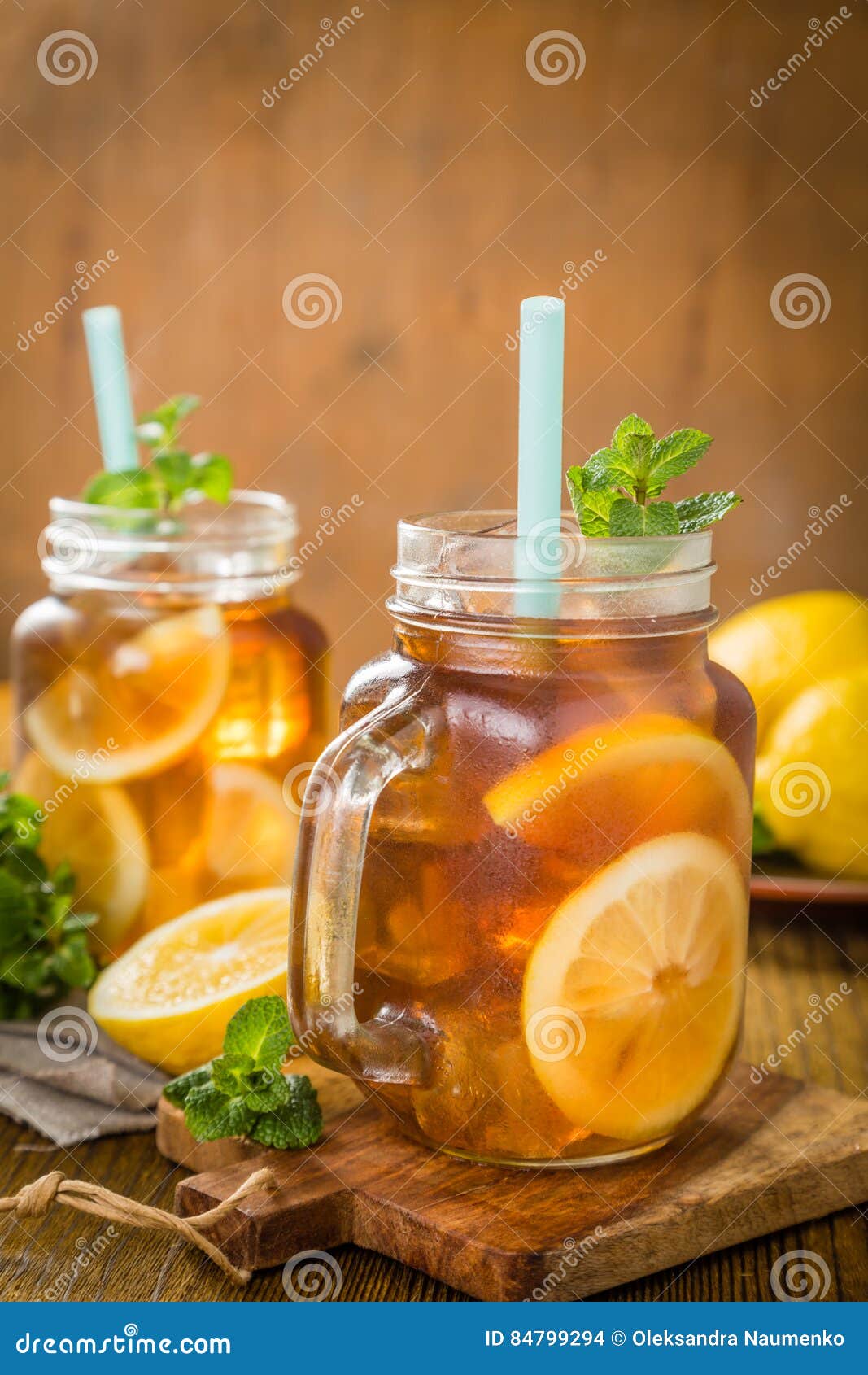 Iced tea in glass jars stock photo. Image of island, freshness - 84799294