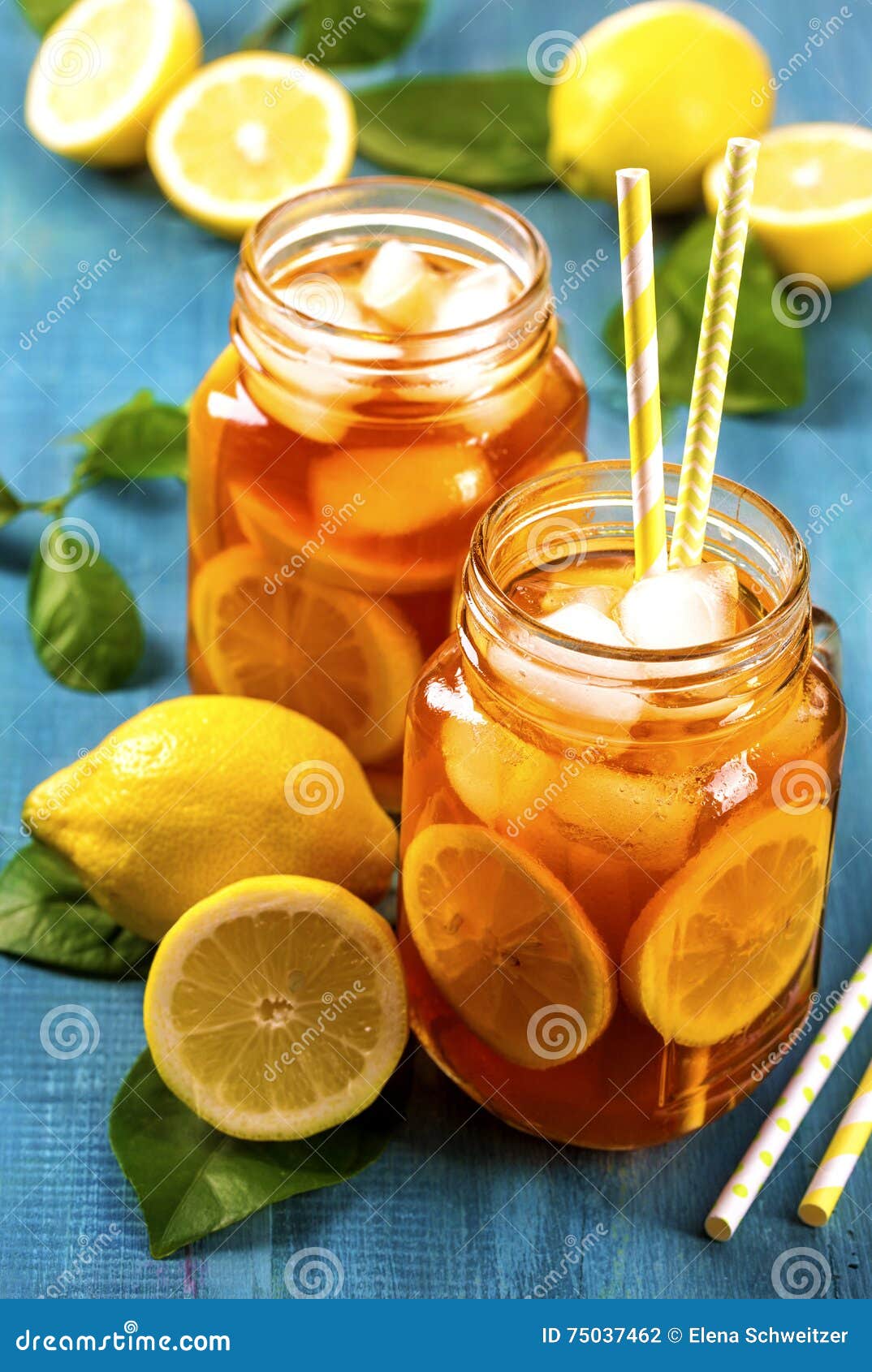 Iced tea with lemon stock photo. Image of blue, drink - 75037462