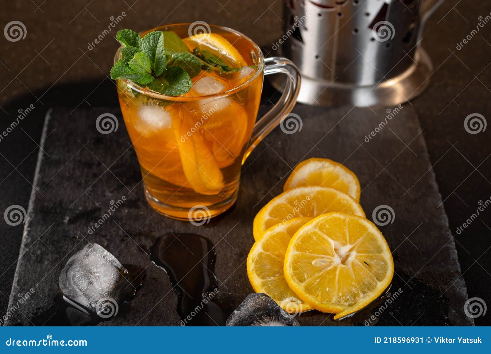 Iced Tea with Lemon and Mint. Tea and Ice Cubes on a Tray Stock Image ...