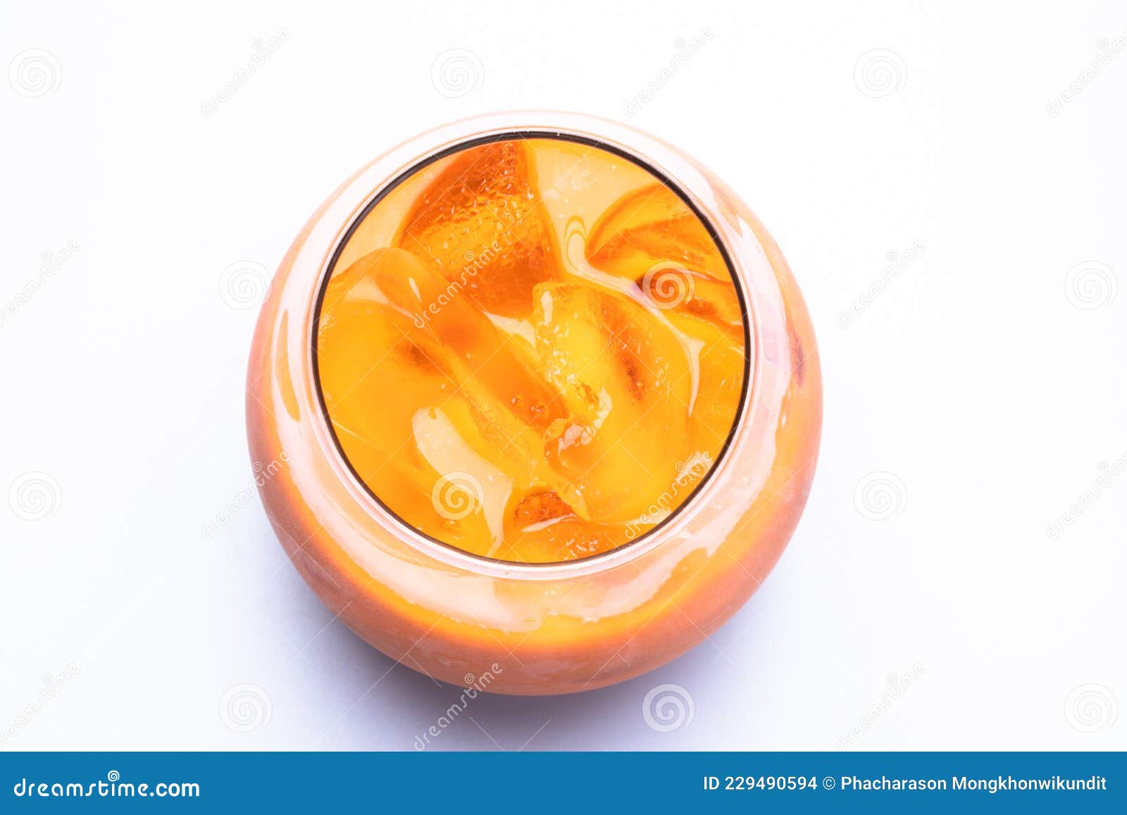 Iced Tea in a Round Clear Glass, Top View. on a White Background Stock ...
