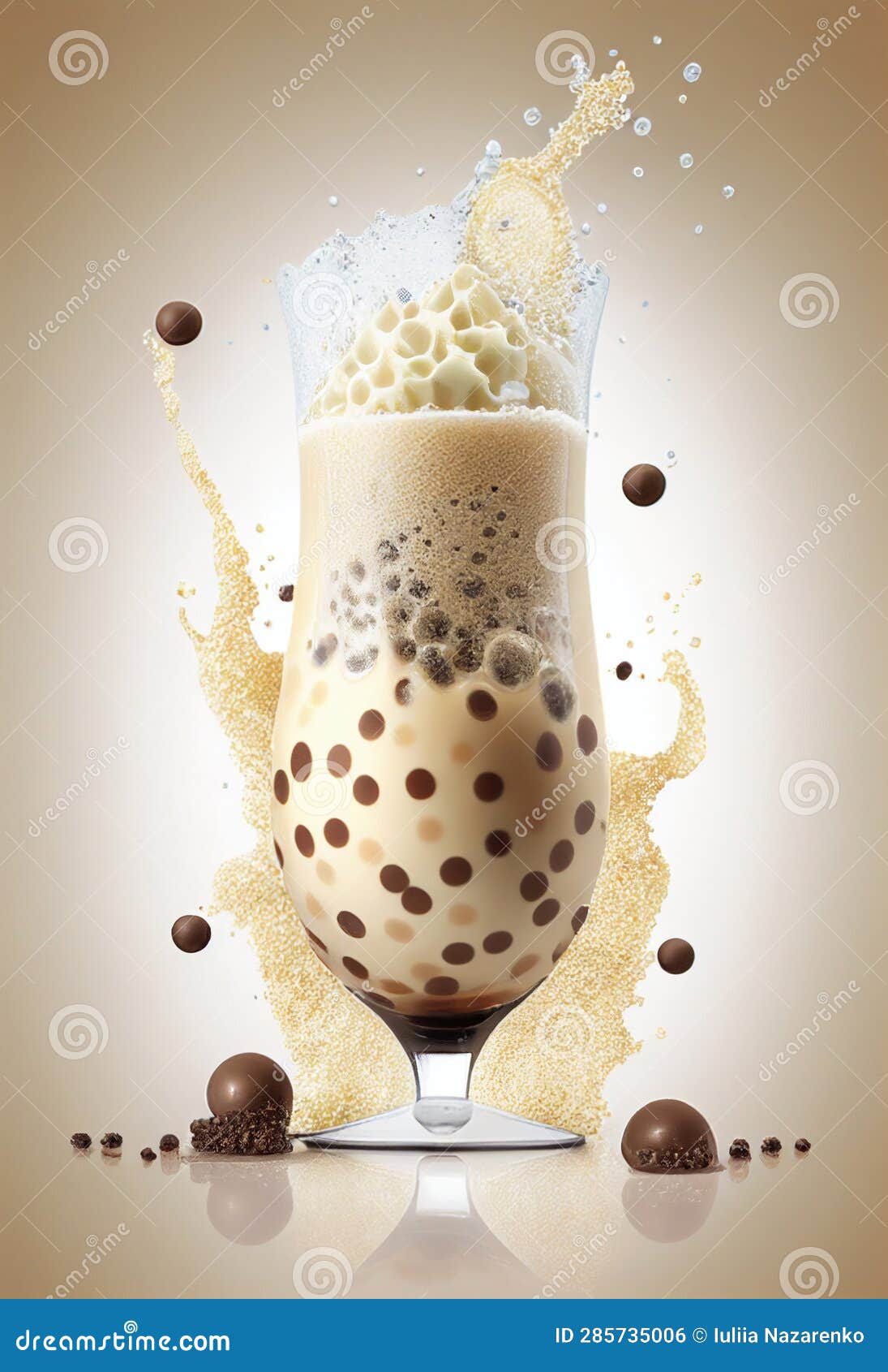 Iced Tea with Tapioca and Chocolate Pieces and with Falling Colorful ...