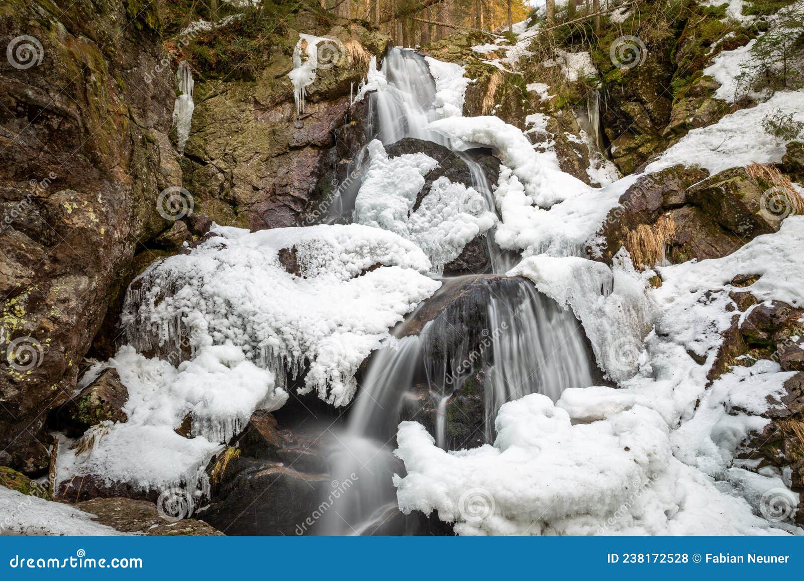 Iced Waterfall in Forest Long Exposure Stock Photo - Image of exposure ...