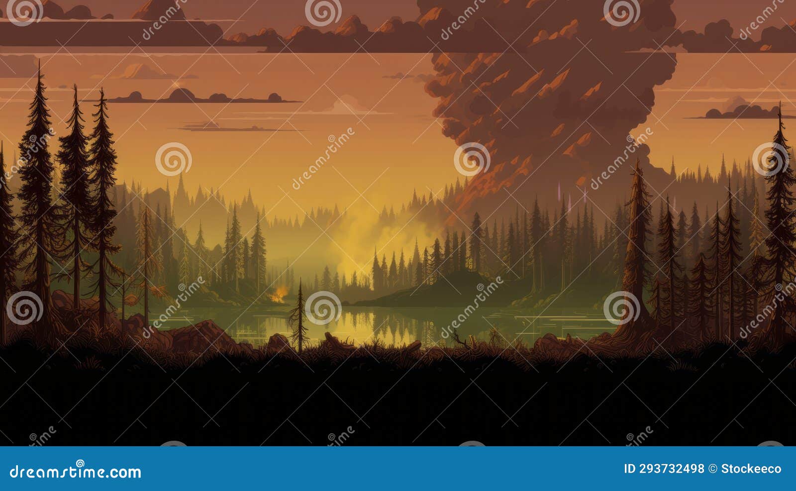 Pixel Painting: Impressive Skies in a Pine Forest Stock Illustration ...