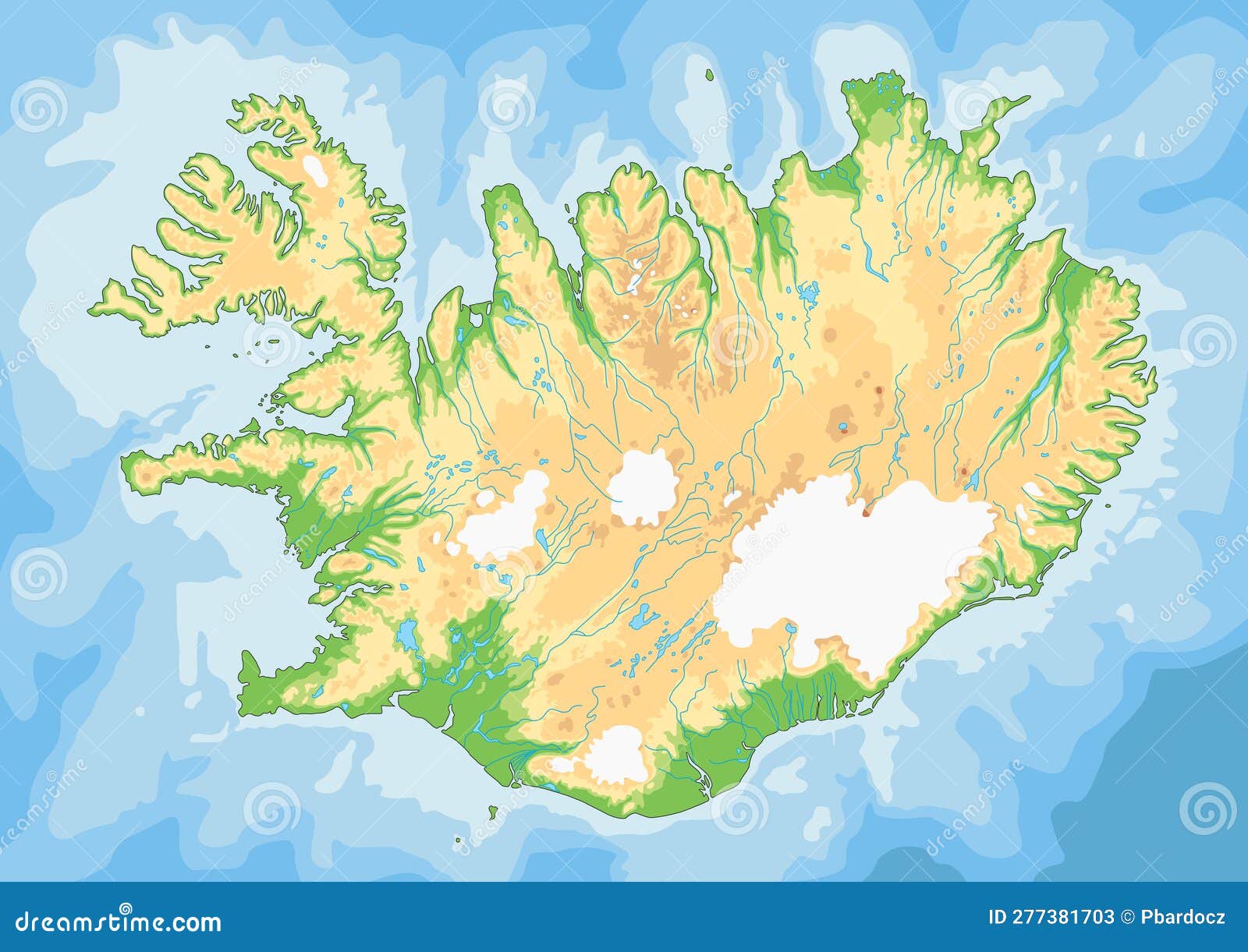 Detailed Iceland Physical Map. Cartoon Vector | CartoonDealer.com ...