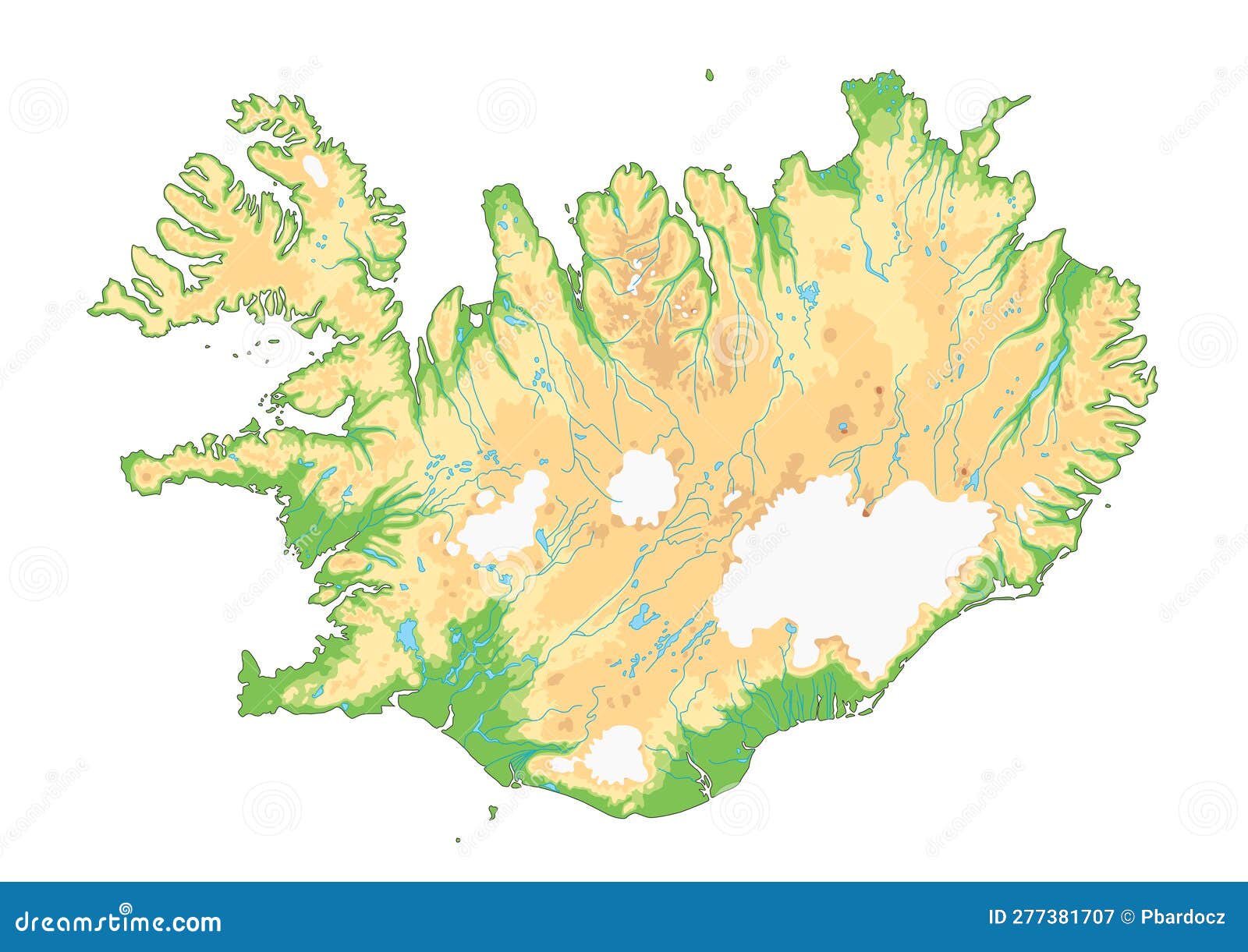 Detailed Iceland Physical Map. Stock Vector - Illustration of colored ...