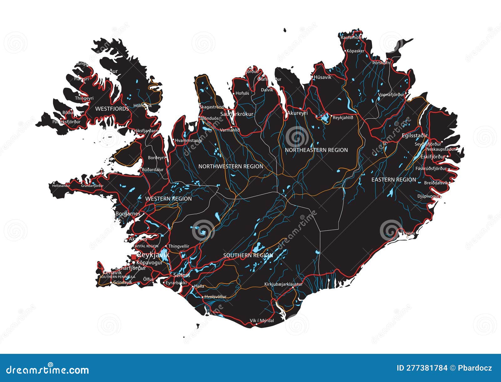 Detailed Iceland Road Map with Labeling. Stock Vector - Illustration of ...
