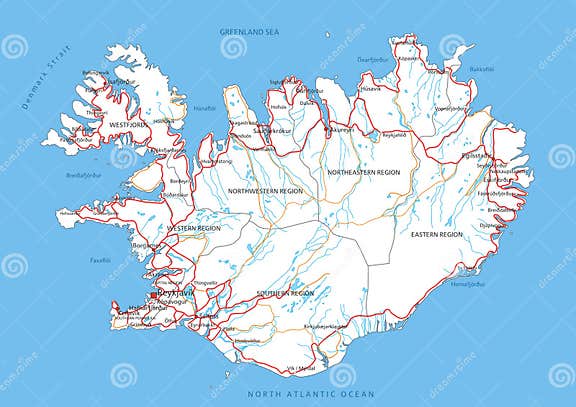 Detailed Iceland Road Map with Labeling. Stock Vector - Illustration of ...