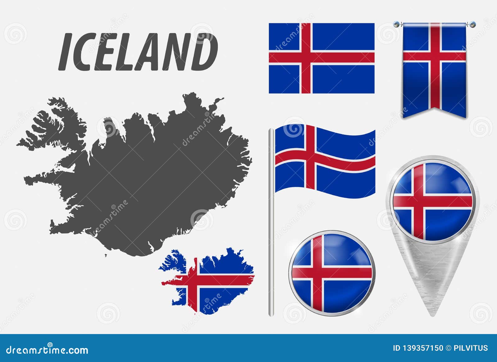 ICELAND. Collection of Symbols in Colors National Flag on Various ...