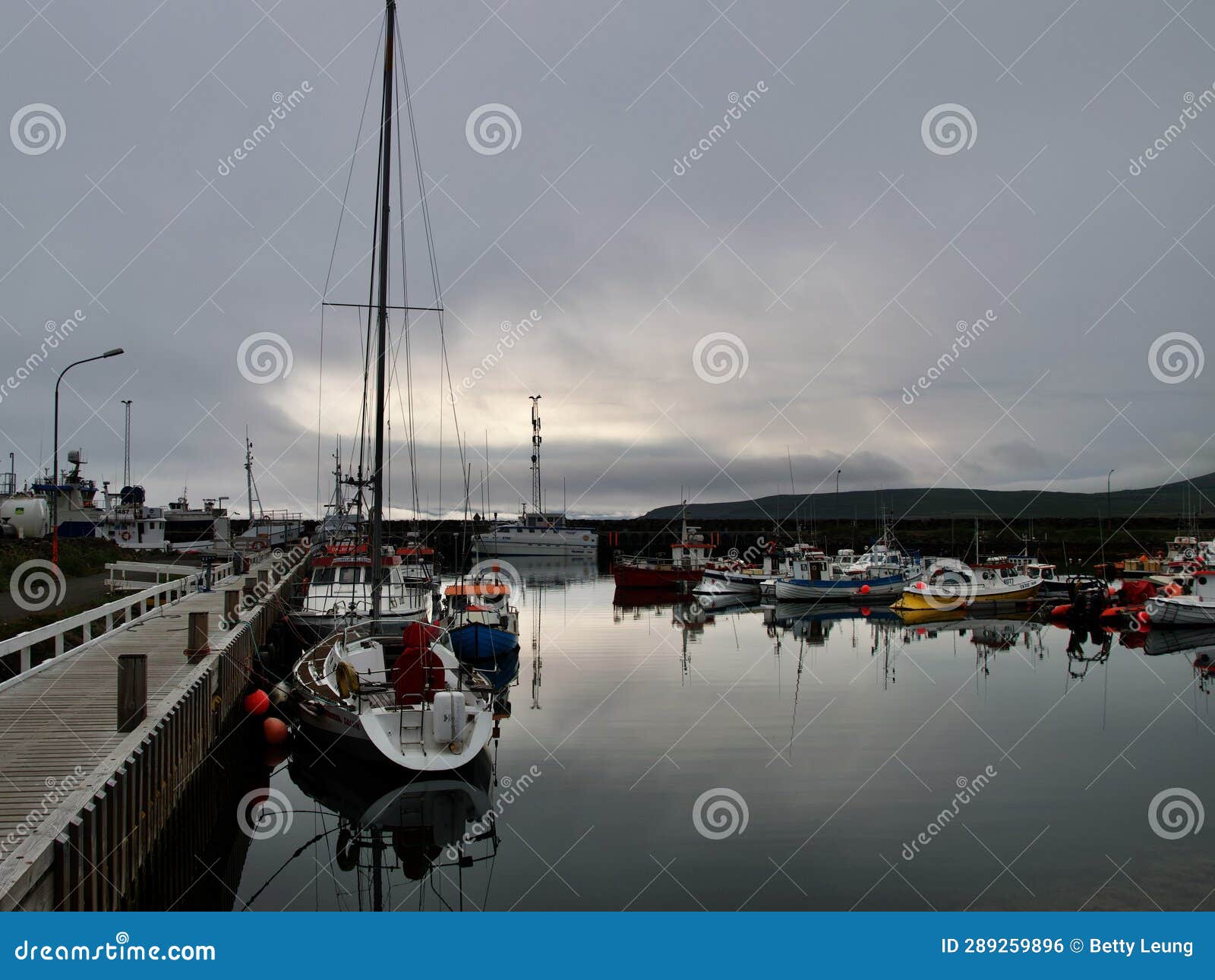 Harbor with Colorful Boats at Dalvik in Iceland Stock Photo - Image of ...
