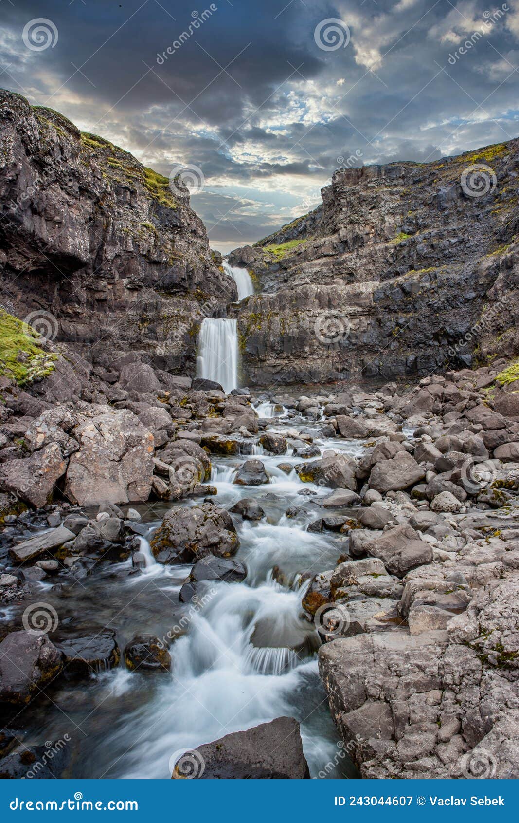 Iceland. Dramatic Waterfall Stock Image - Image of flow, black: 243044607