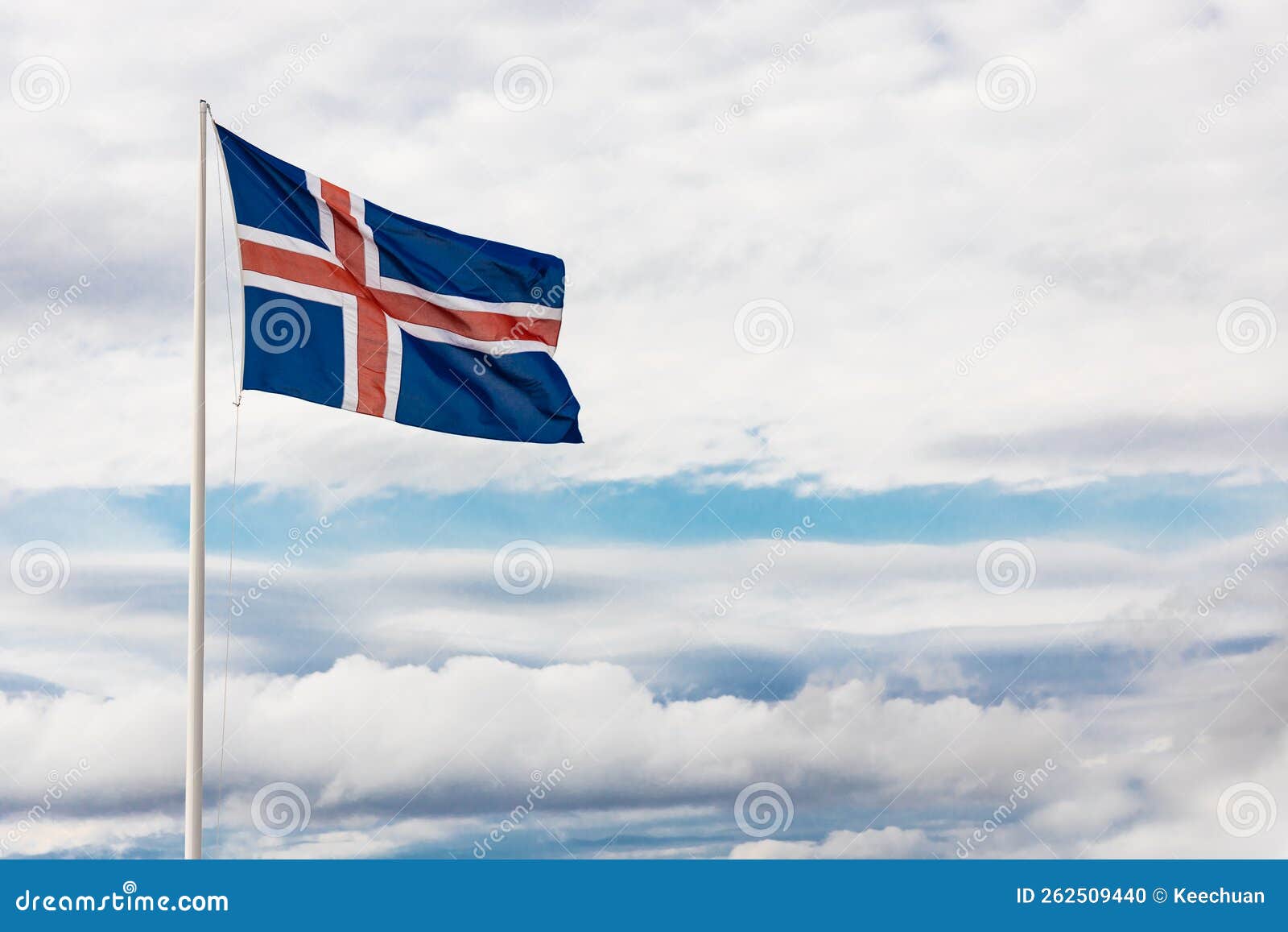 Iceland Flag Waving with Wind Against Blue Sky Stock Photo - Image of ...