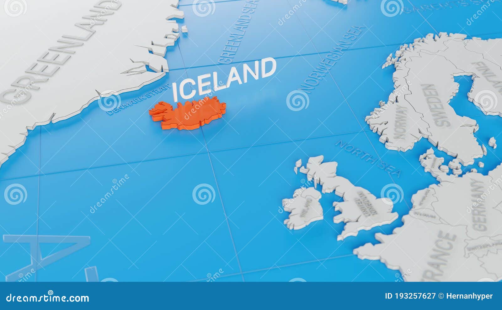 Iceland Highlighted on a White Simplified 3D World Map. Digital 3D ...
