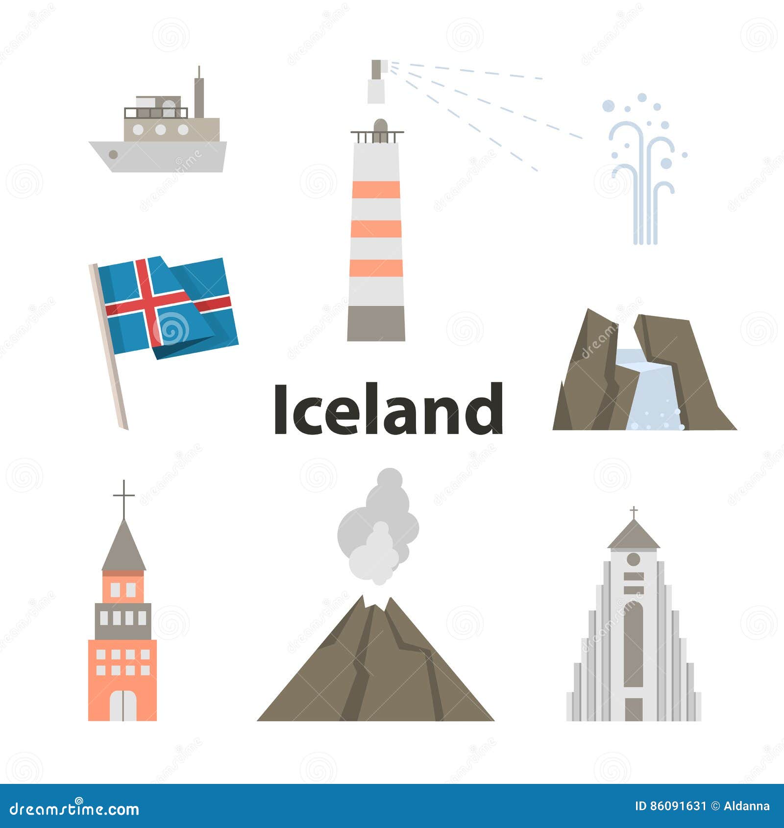 Iceland icon set stock vector. Illustration of beauty - 86091631